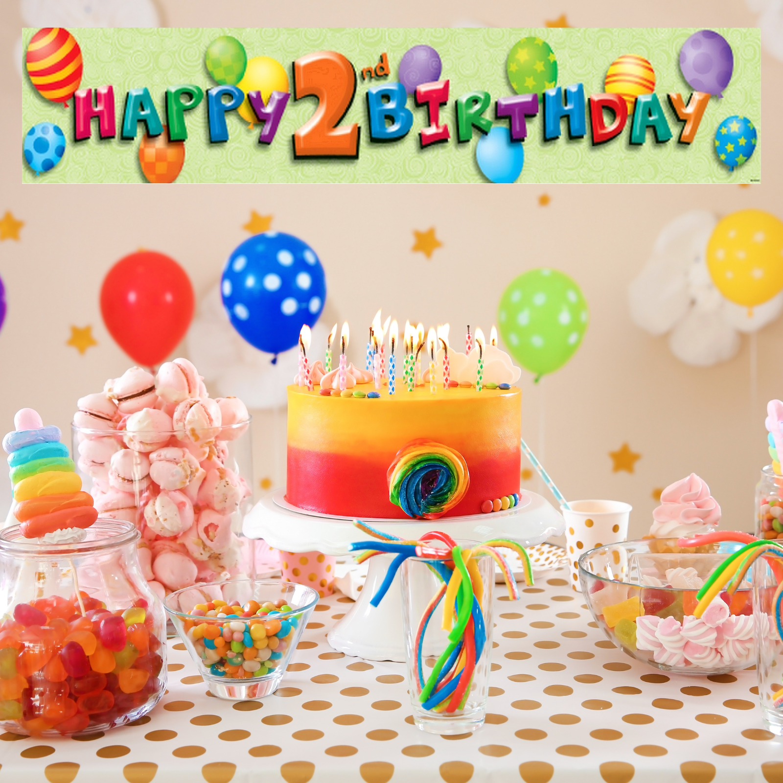 Happy 2nd Birthday Giant Paper Banner (1.5m) | 2nd Birthdays Party ...
