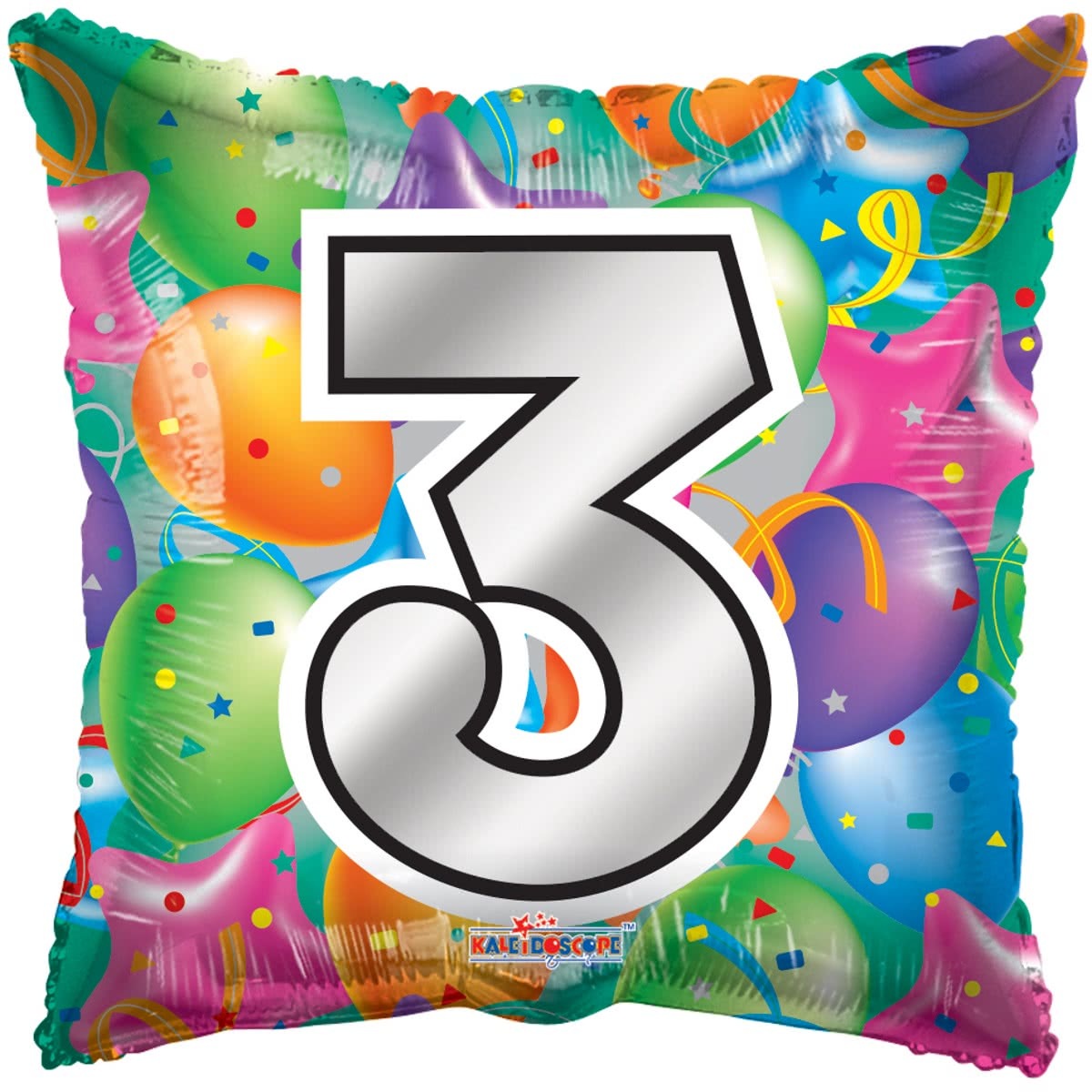 Number 3 Party Square Foil Helium Balloon - Discount Party Supplies
