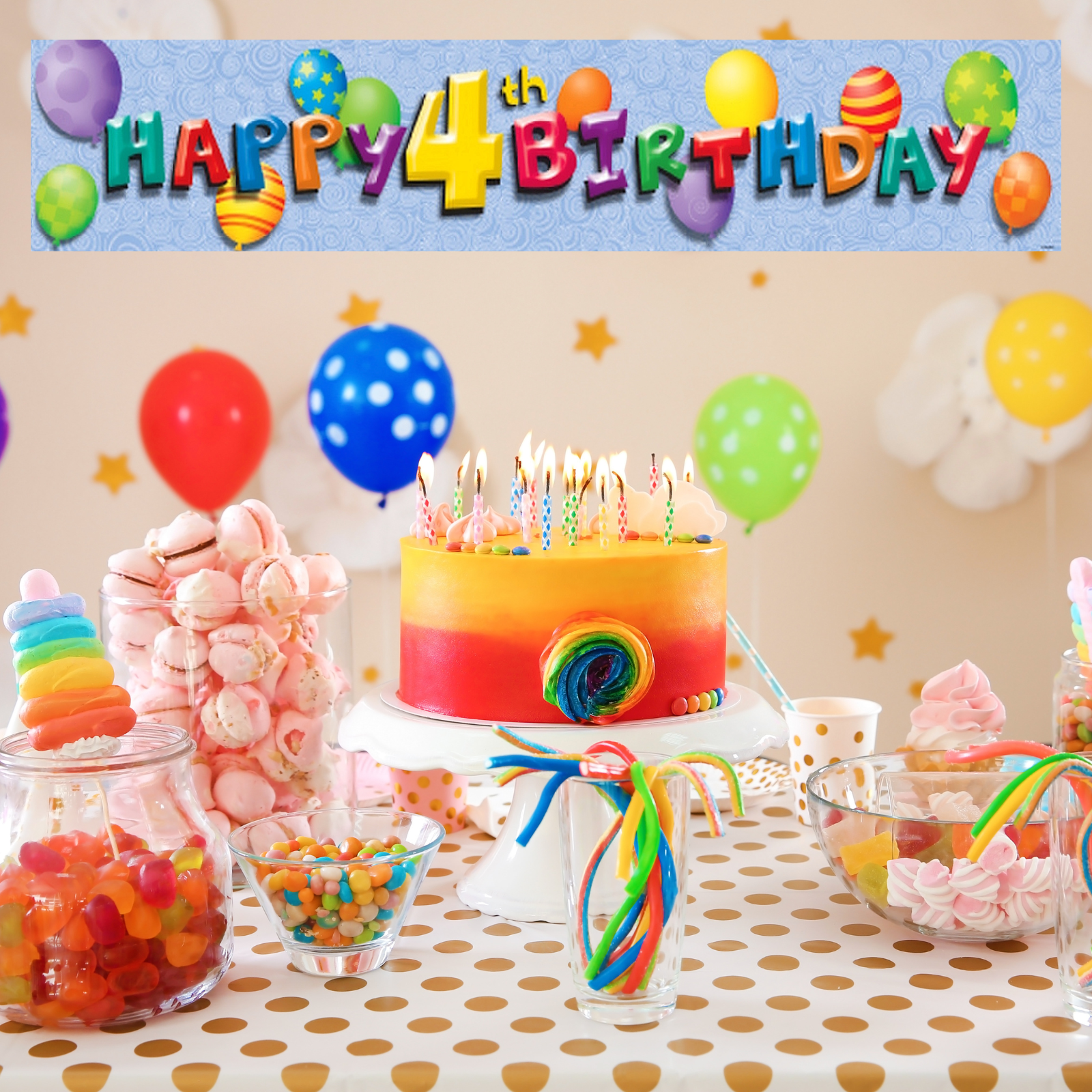 Happy 4th Birthday Giant Paper Banner (1.5m) | 3rd to 7th Birthdays ...
