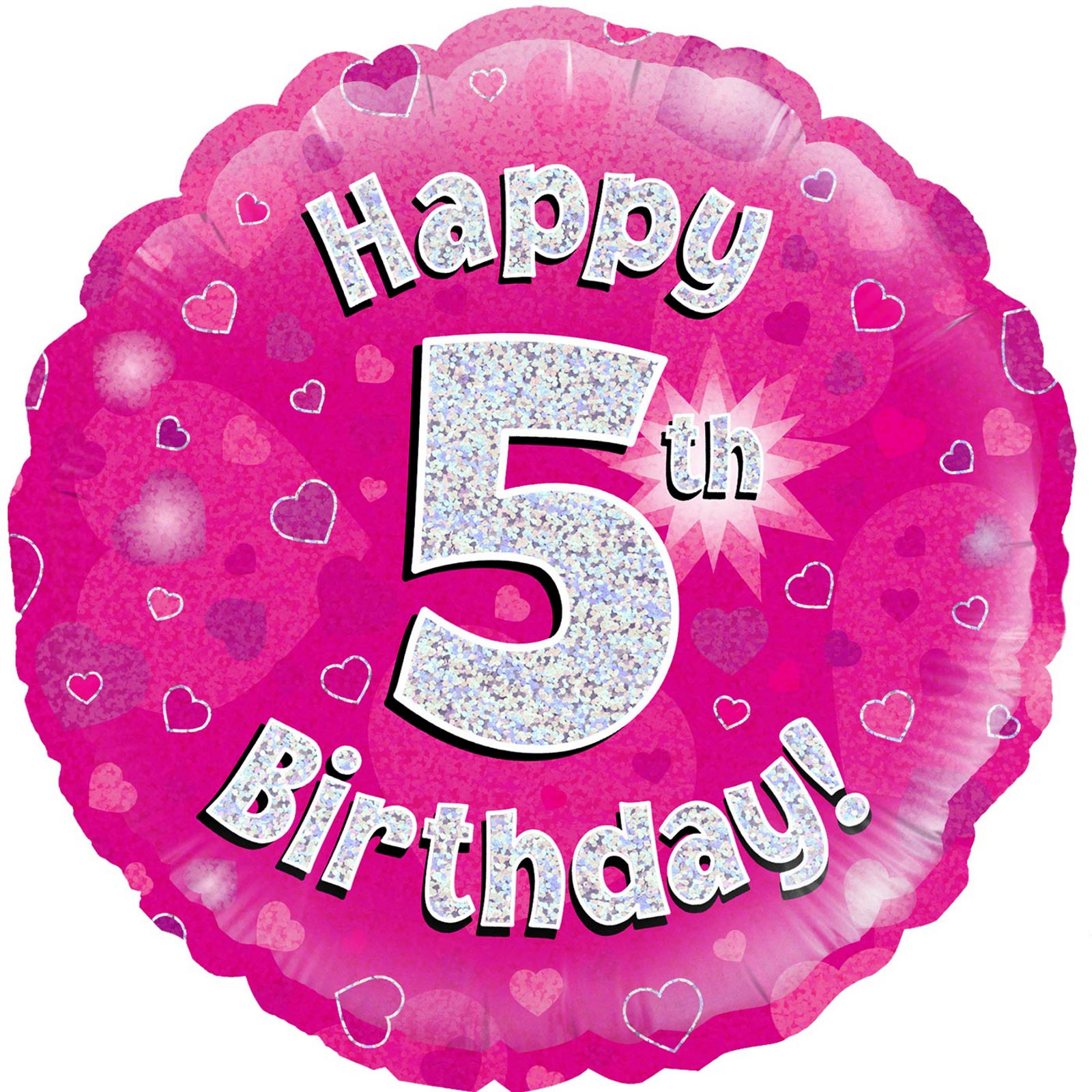 Happy 5th Birthday Pink Holographic Helium Foil Balloon - Discount ...