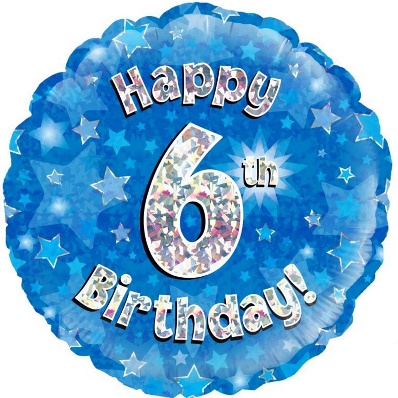 Happy 6th Birthday Blue Holographic Helium Foil Balloon - Discount ...