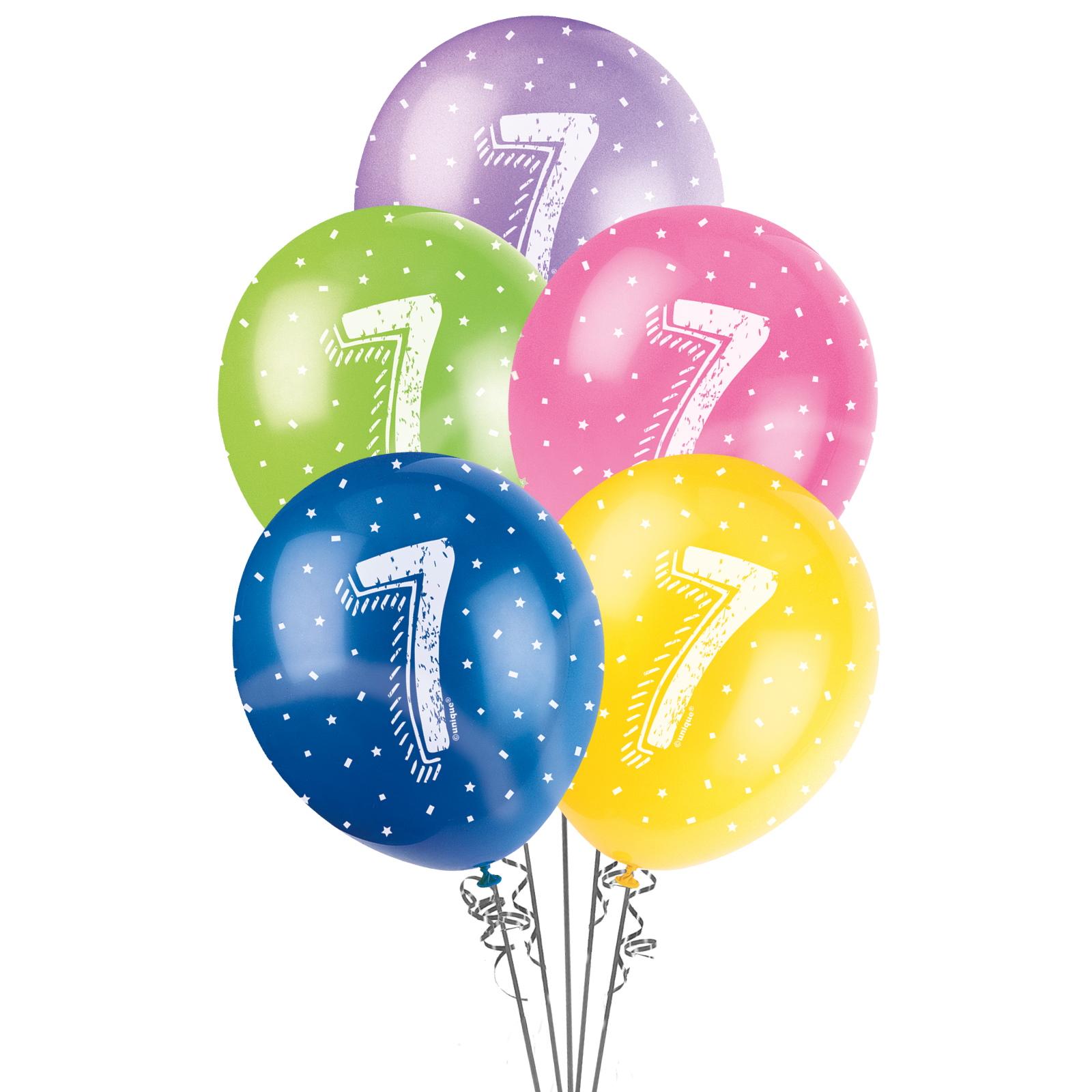 7th Birthday Assorted Coloured Balloons (Pack of 5) - Discount Party ...