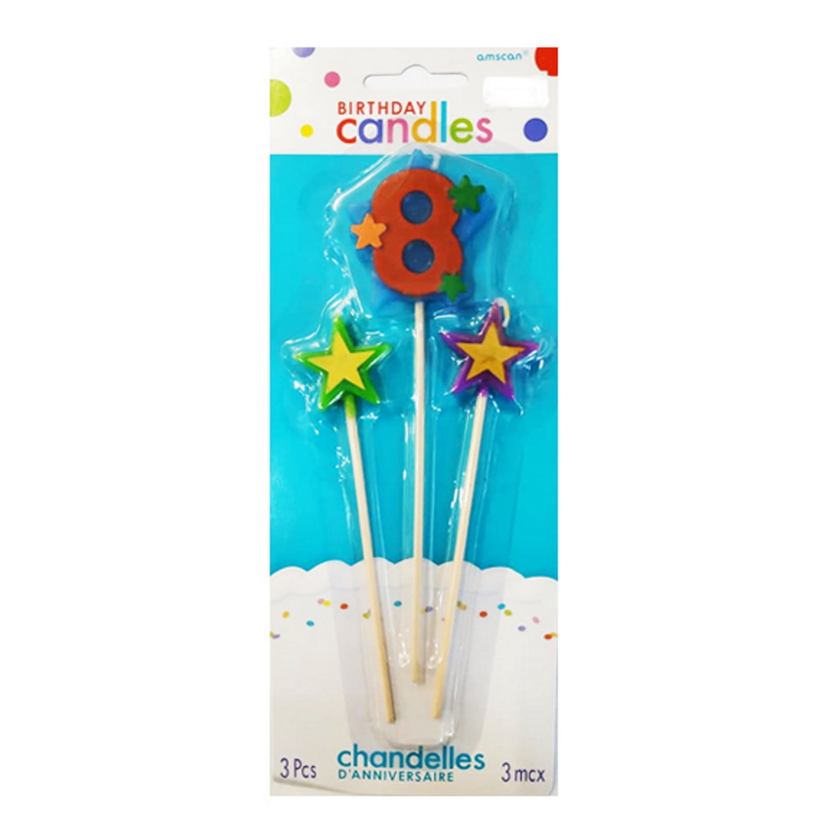 8th Birthday Star Candles (Pack of 3) - Discount Party Supplies
