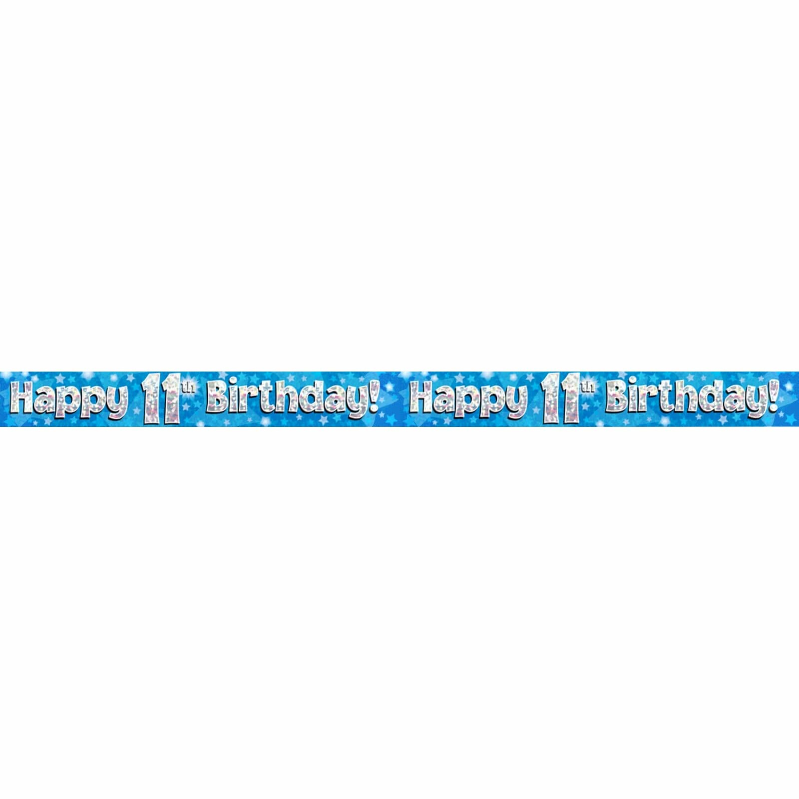 Happy 11th Birthday Blue Holographic Banner - Discount Party Supplies