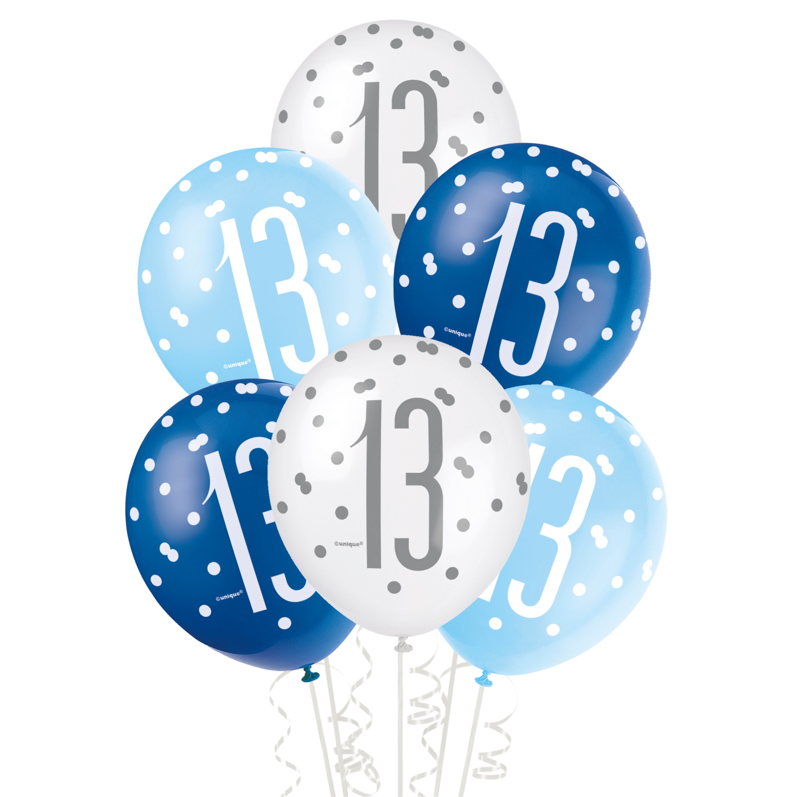 Blue & White Assorted 13th Birthday Balloons (Pack of 6) - Discount ...