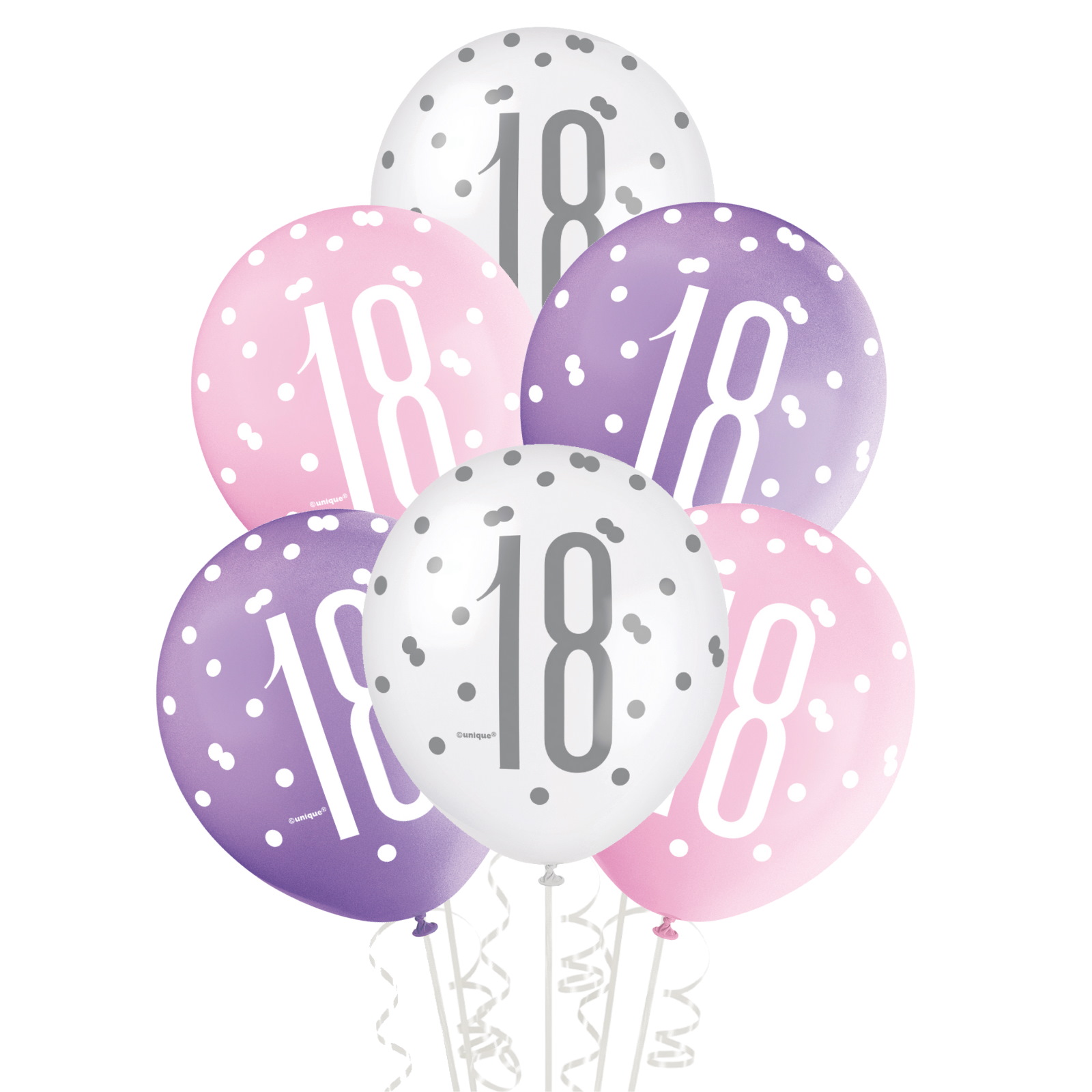 Pink, Purple & White Assorted 18th Birthday Balloons (Pack of 6 ...