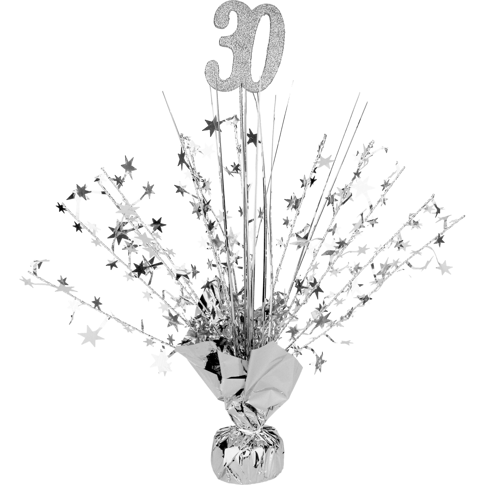 30th Birthday Silver Star Foil Spray Centrepiece - Discount Party Supplies