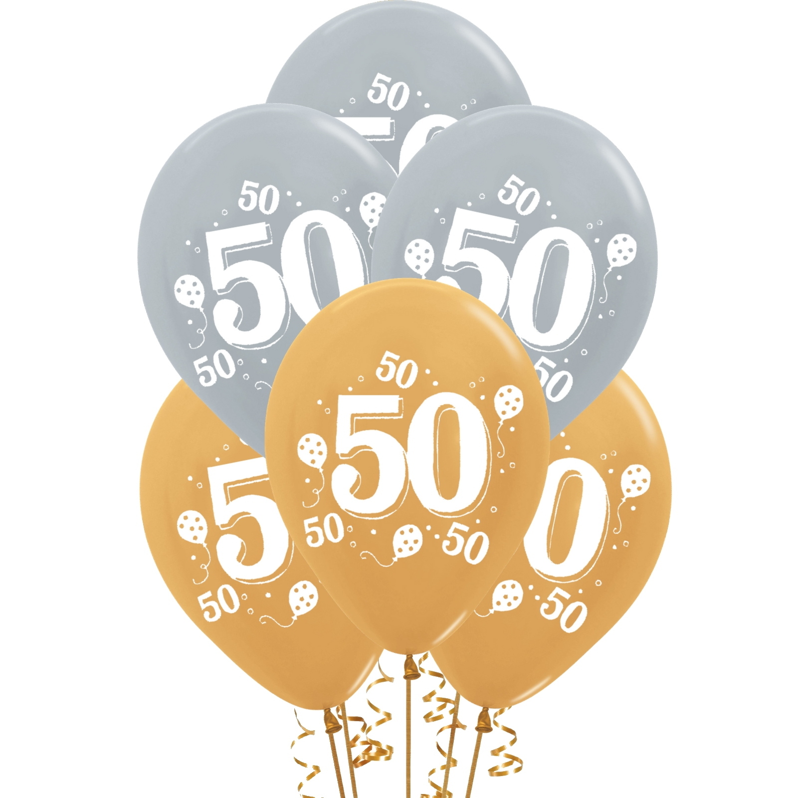 Silver & Gold 50th Party Balloons (Pack of 10) - Discount Party Supplies