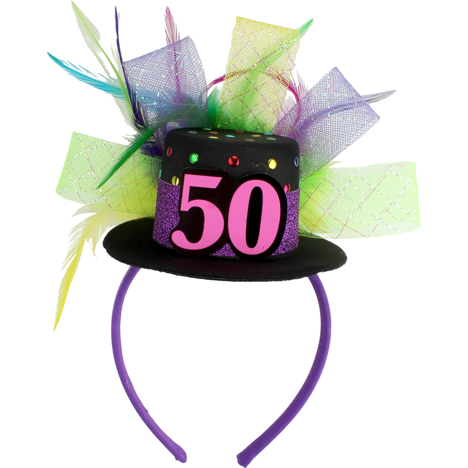50th Colourful Mini Hat Headband - Discount Party Supplies
