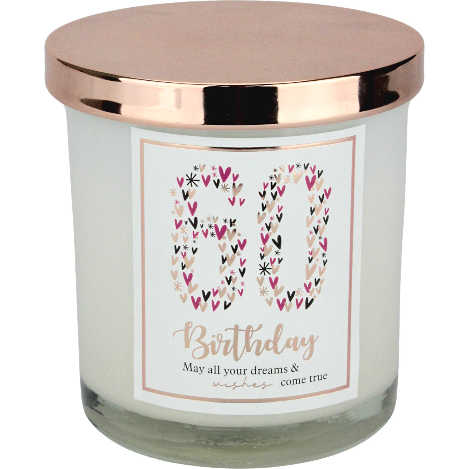 60th Birthday Rose Gold Hearts Scented Candle | 60th Birthday | Age ...
