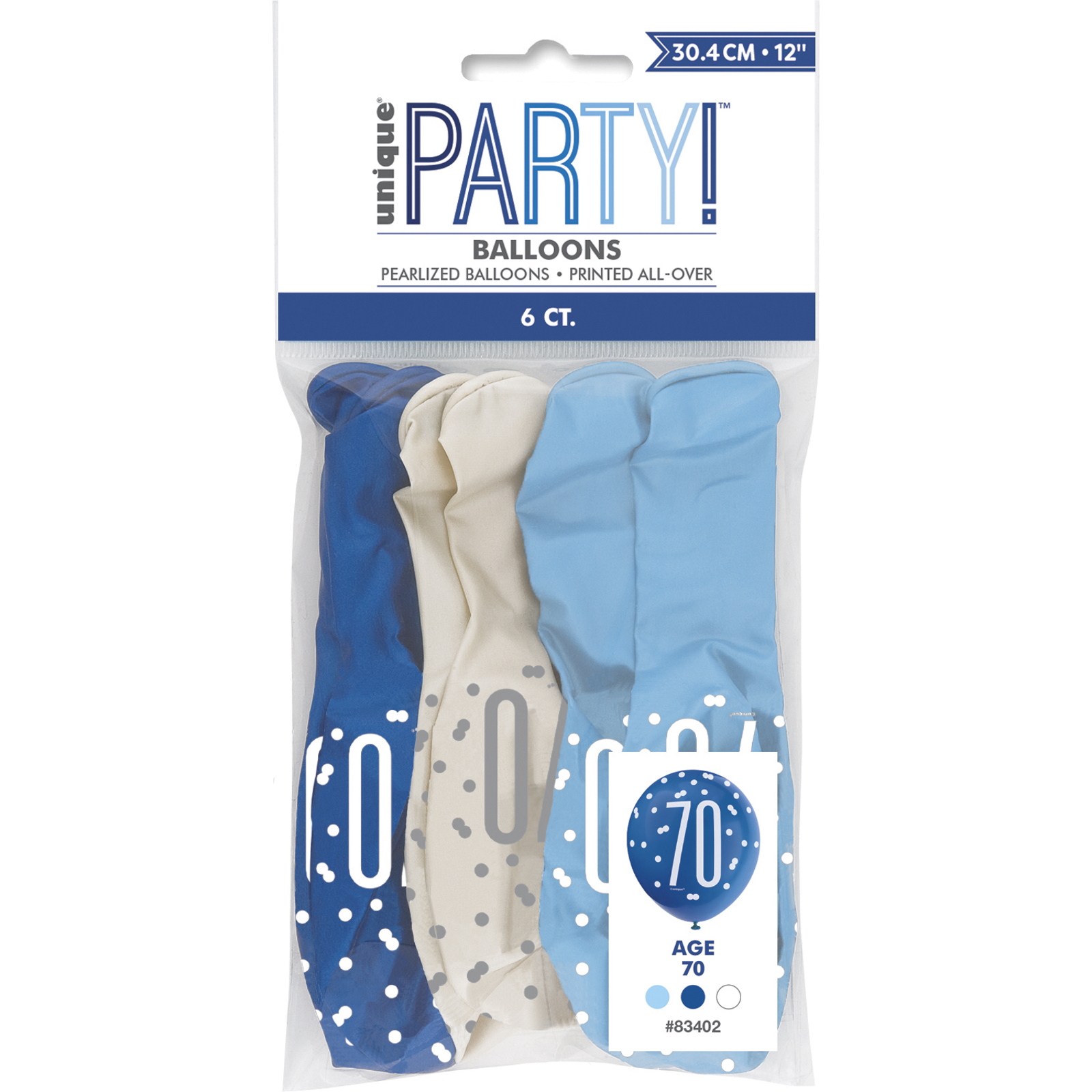 Blue & White Assorted 70th Birthday Balloons (Pack of 6) - Discount ...