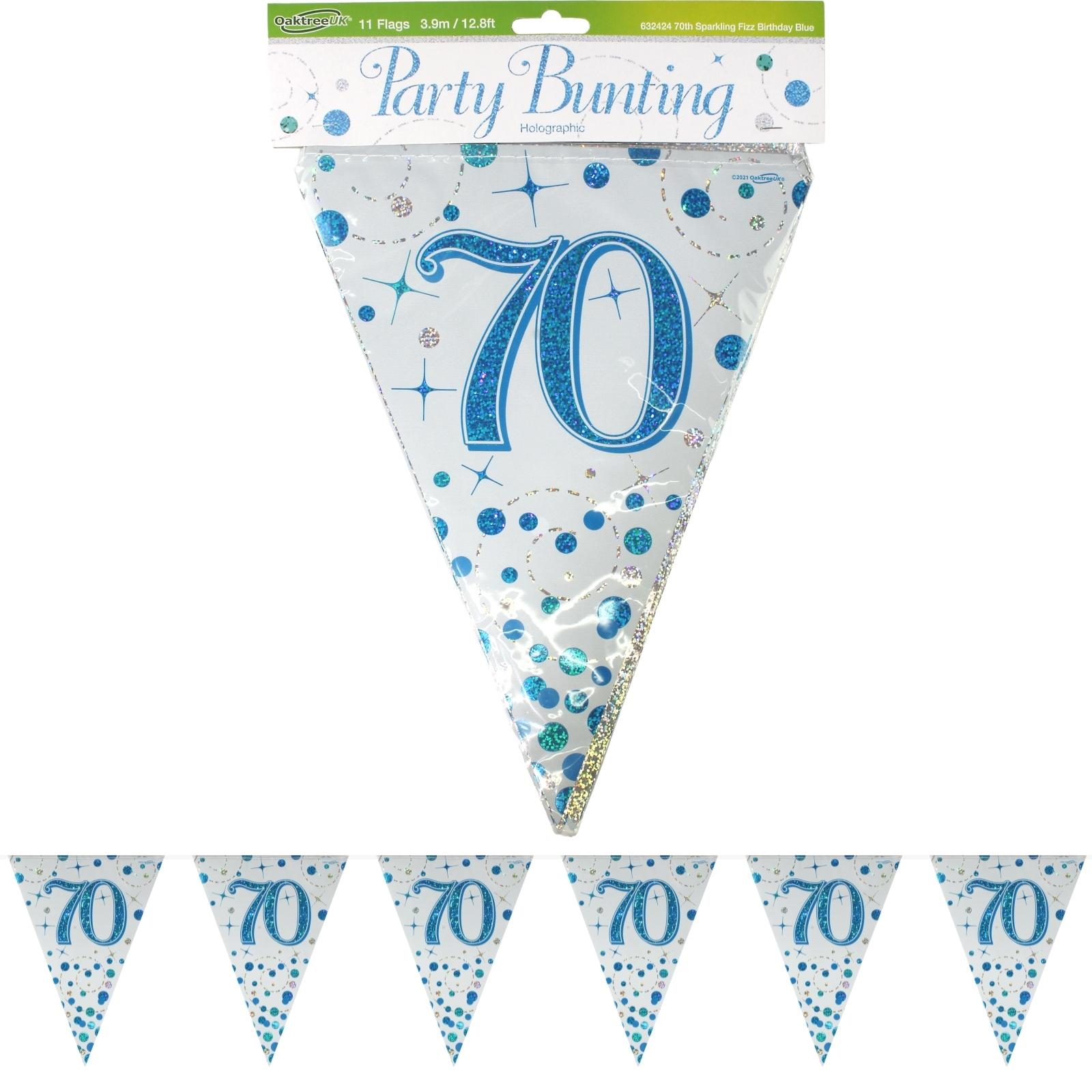 Sparkling Fizz Blue 70th Birthday Flag Banner - Discount Party Supplies