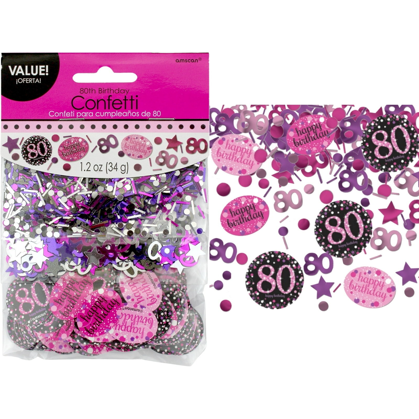 Pink Celebration 80th Birthday Confetti/Table Scatters - Discount Party ...