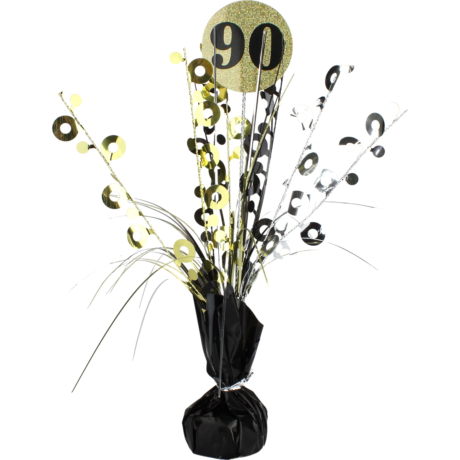 Prismatic Black and Gold 90th Birthday Spray Centrepiece | 90th ...