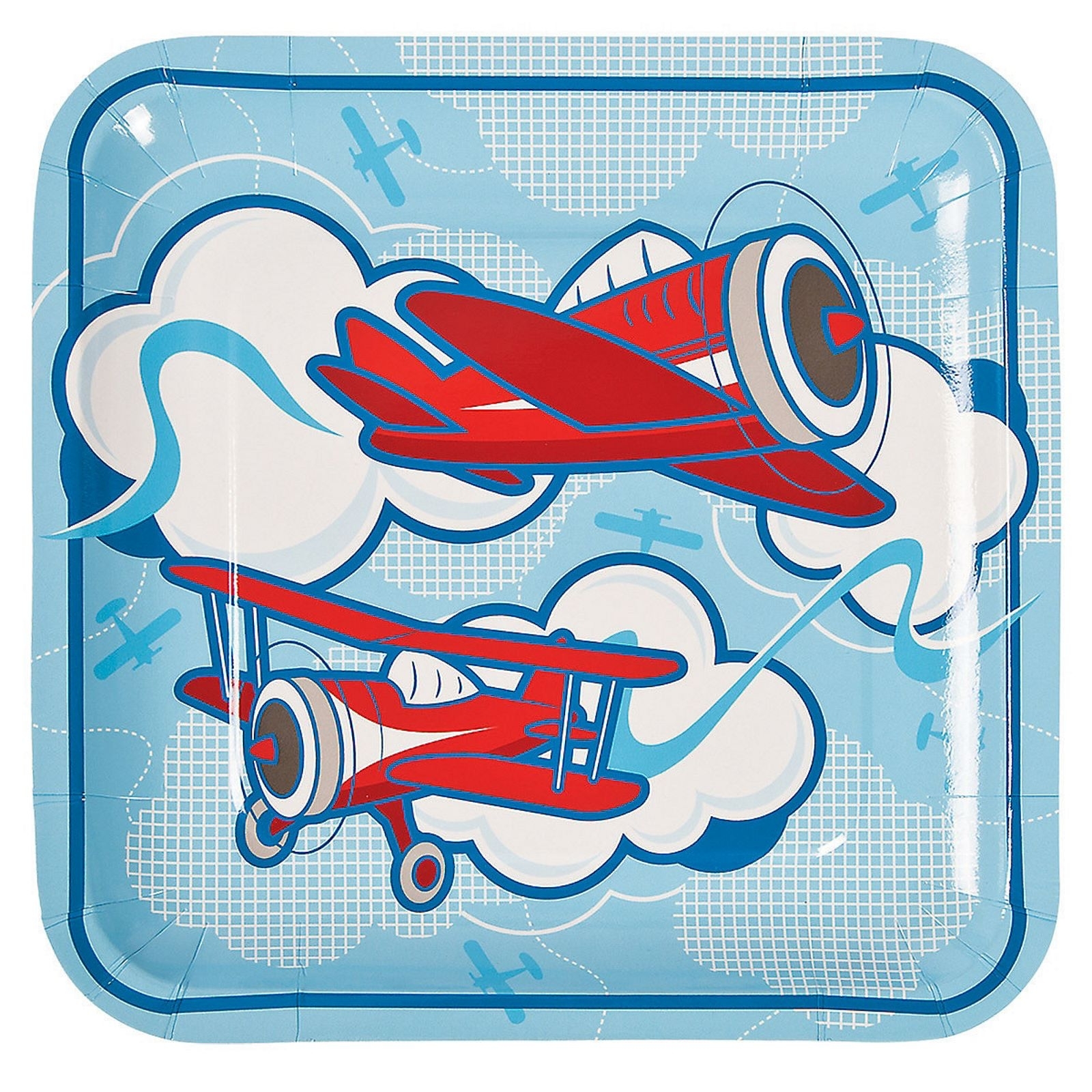Airplane Large Paper Square Plates (Pack of 8) - Discount Party Supplies