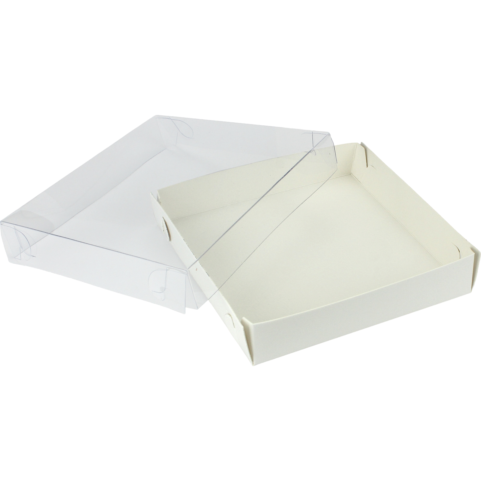 White Square Cookie / Biscuit Boxes with Clear Plastic Lids 15.5cm ...