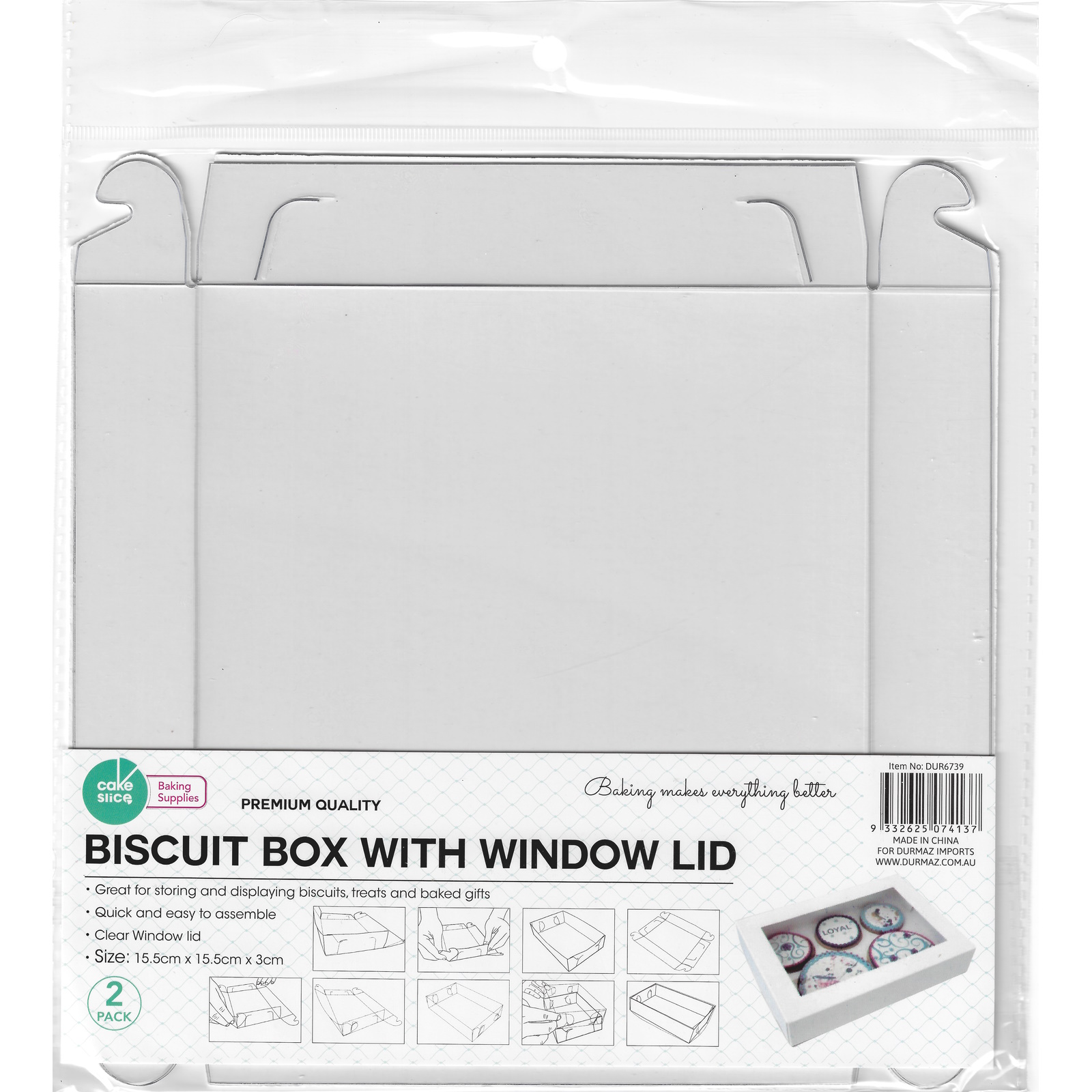 White Square Cookie / Biscuit Boxes with Clear Plastic Lids 15.5cm ...