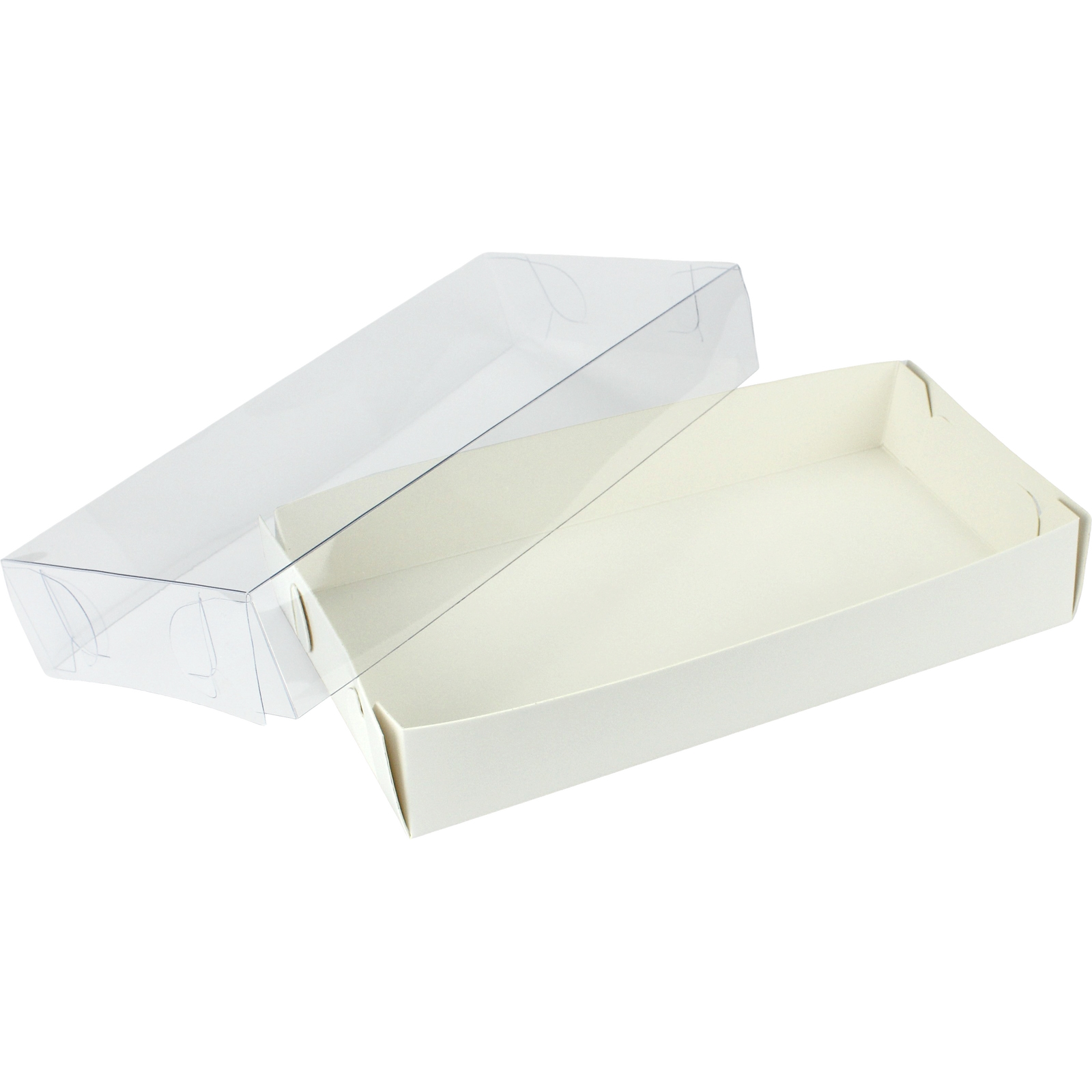 White Rectangle Cookie / Biscuit Boxes with Clear Plastic Lids 22.5cm ...
