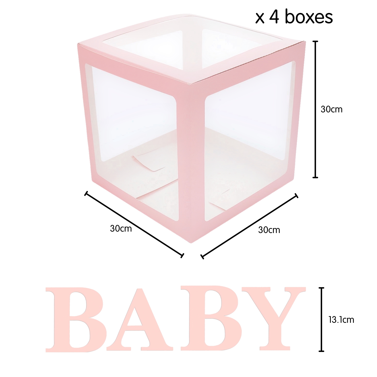 Pastel Pink Balloon Boxes with Baby Letters (30cm) | Baby Girl | Baby ...