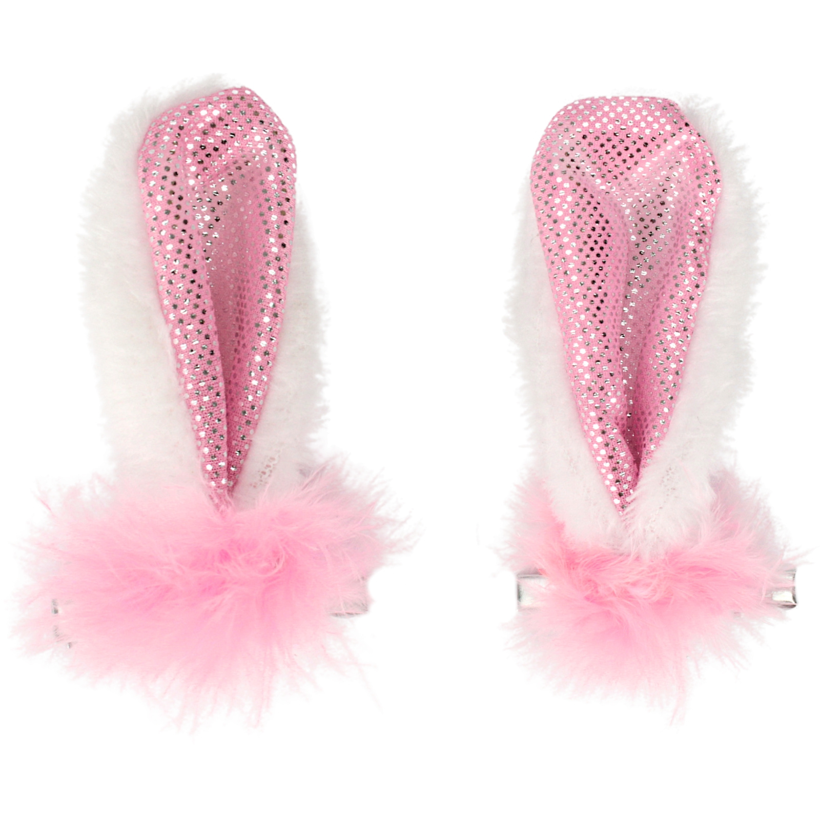 Plush Pink Sequin Bunny Ear Hair Clips - Discount Party Supplies