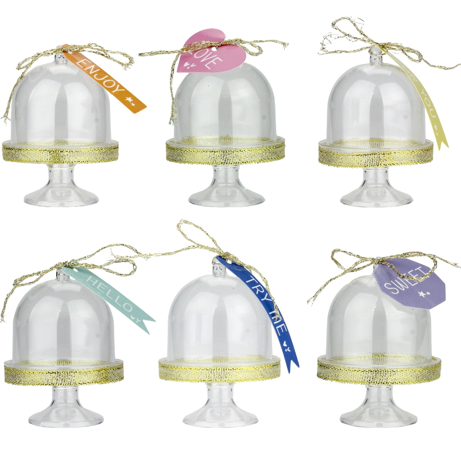 Mini Plastic Boutique Cake Domes with Gold Trim (Pack of 6) - Discount ...