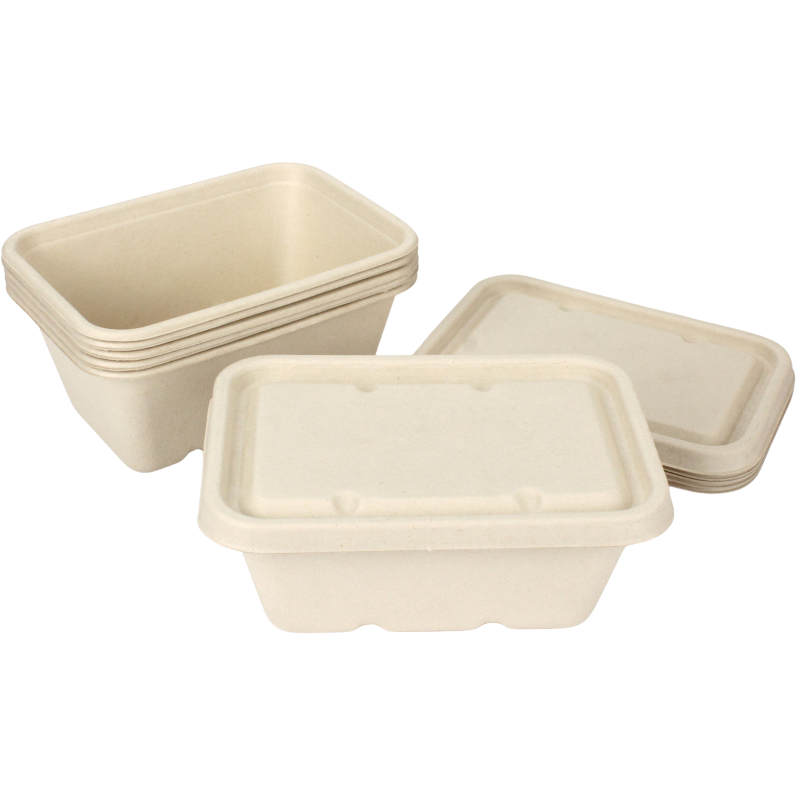 Natural Eco Sugar Cane Food Containers With Lids 1 Litre (Pack of 6 ...