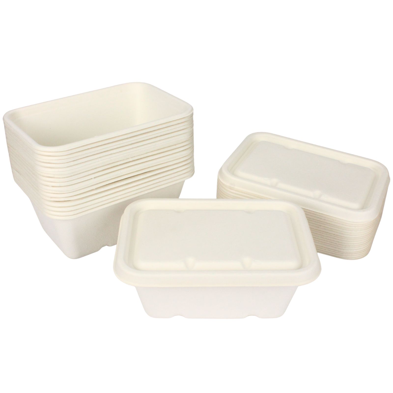 White Eco Sugar Cane Food Containers With Lids 1 Litre (Value Pack of ...