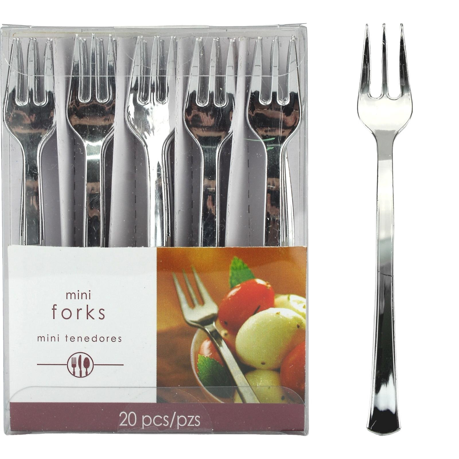 Mini Silver Plastic Cocktail Forks (Pack of 20) - Discount Party Supplies