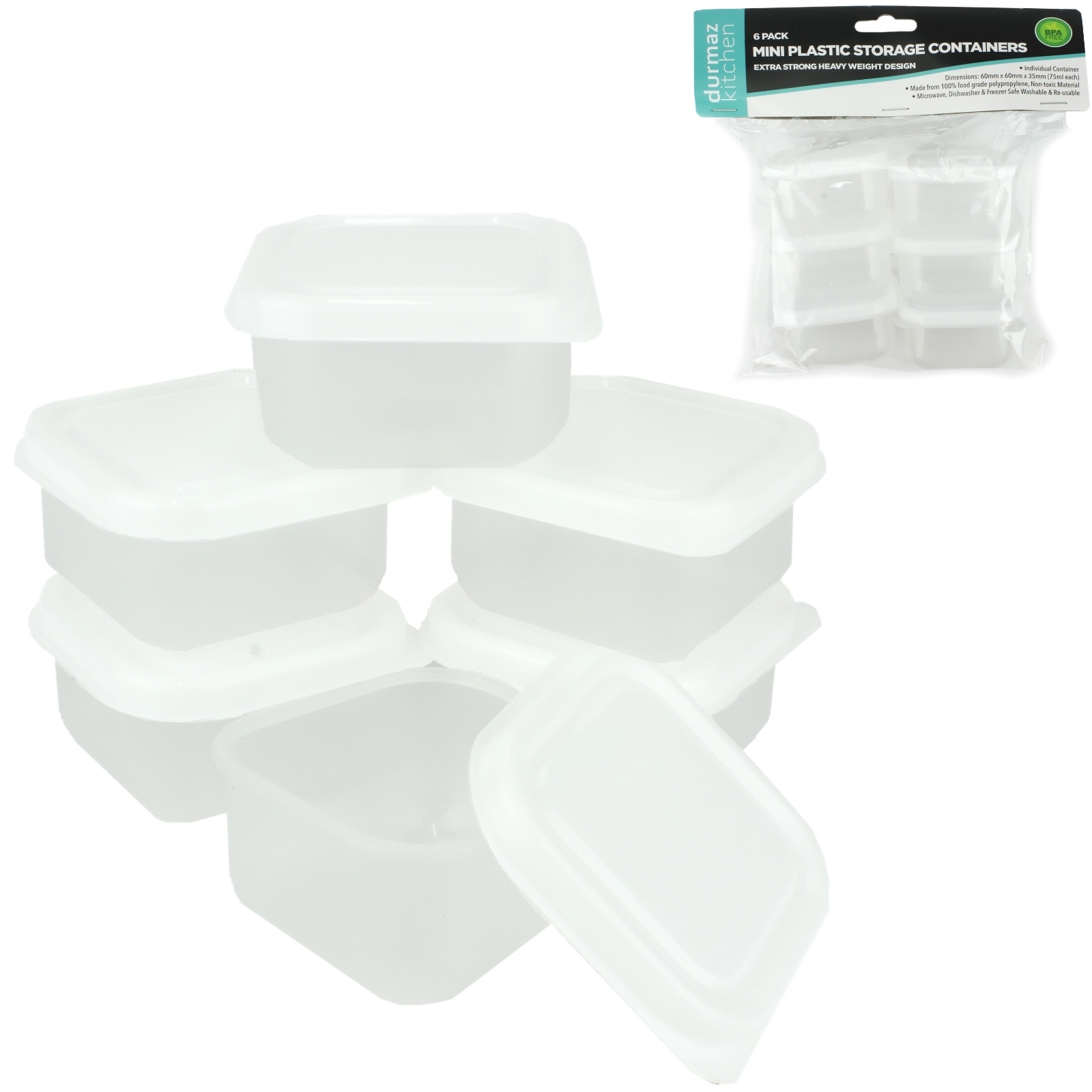 Plastic Mini Square Food Containers With Lids 75ml (Pack of 6 ...