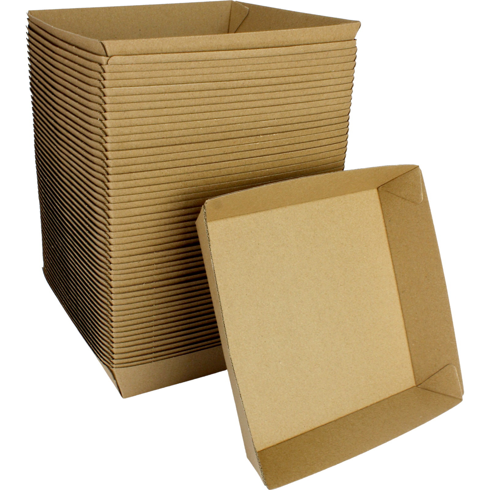 Brown Kraft Paper Square Food Trays 17.8cm x 17.8cm (Pack of 50 ...