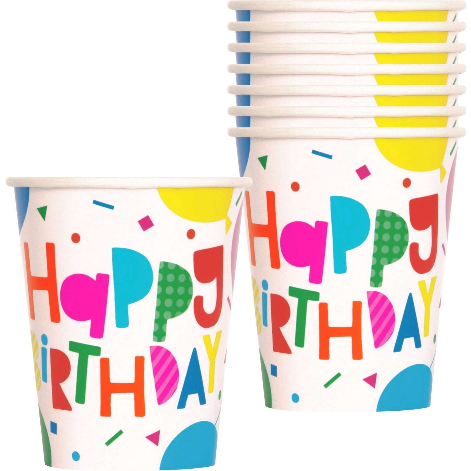 Colourful Balloons Paper Cups (Pack of 8) - Discount Party Supplies