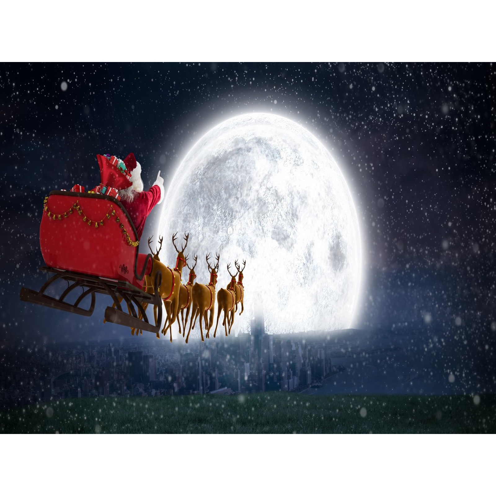 Christmas Night Santa Sleigh Fabric Backdrop - Discount Party Supplies