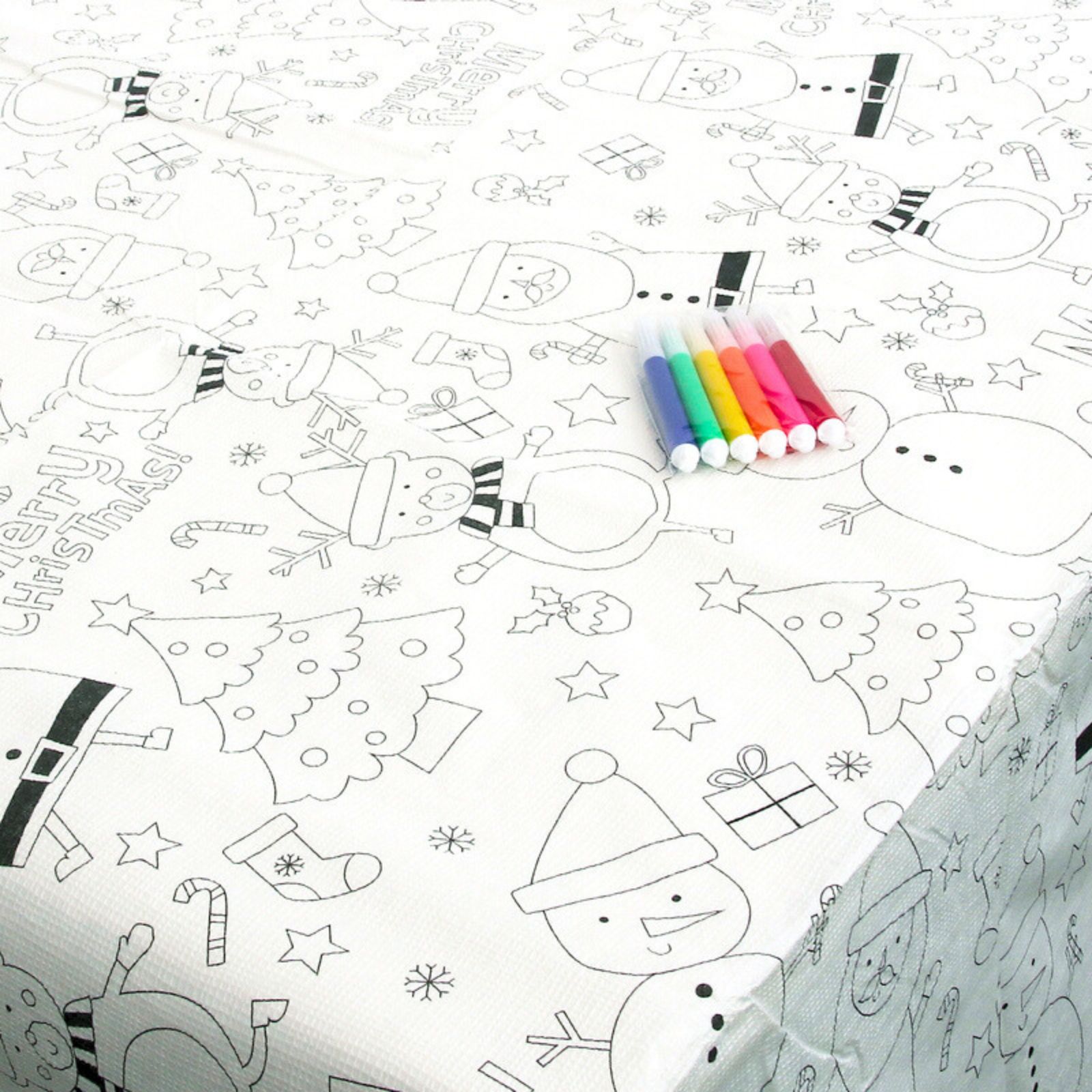 Christmas Colour In Paper Tablecloth With Markers - Discount Party Supplies