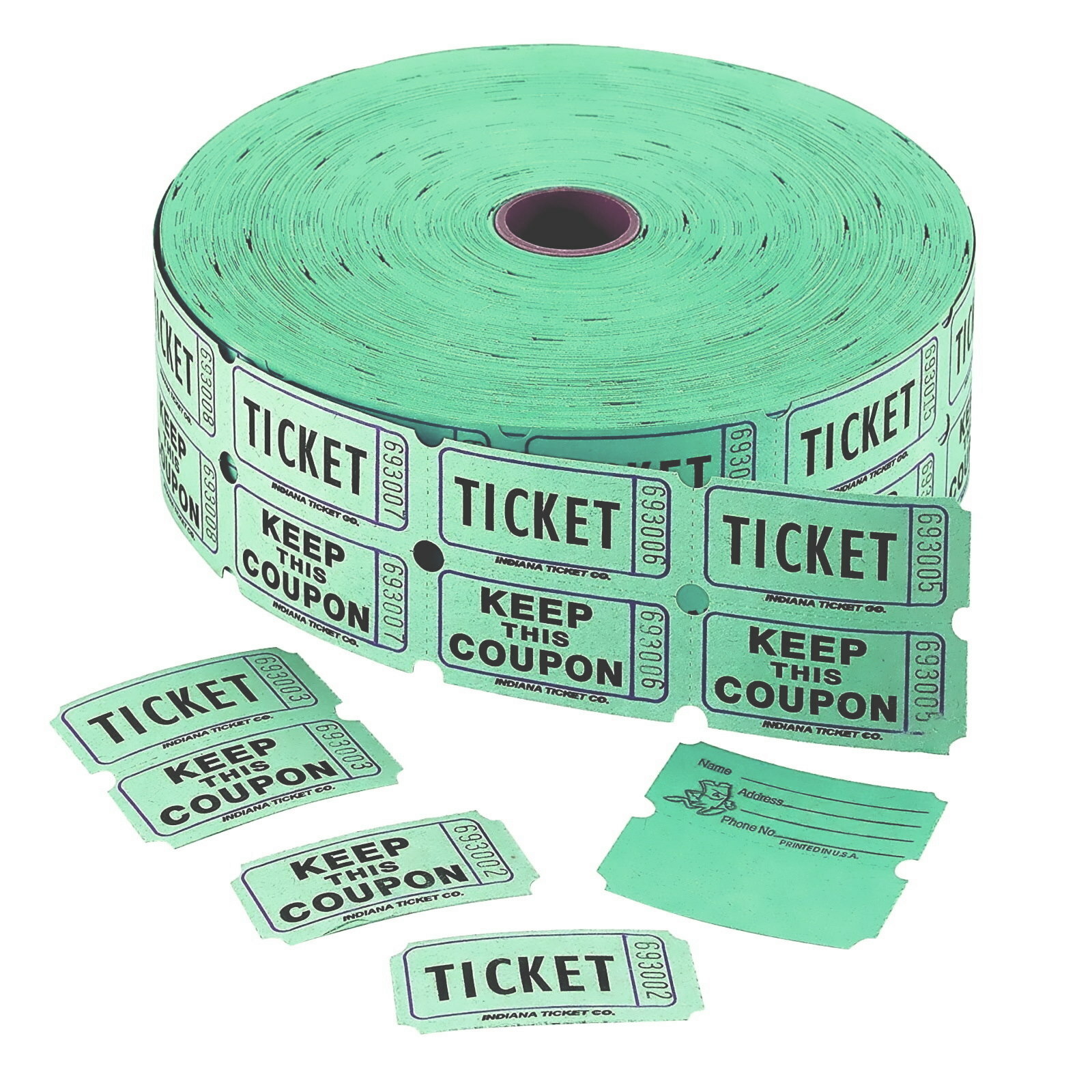 Green Raffle Ticket Roll (1000 Double Tickets) | Circus & Carnival ...