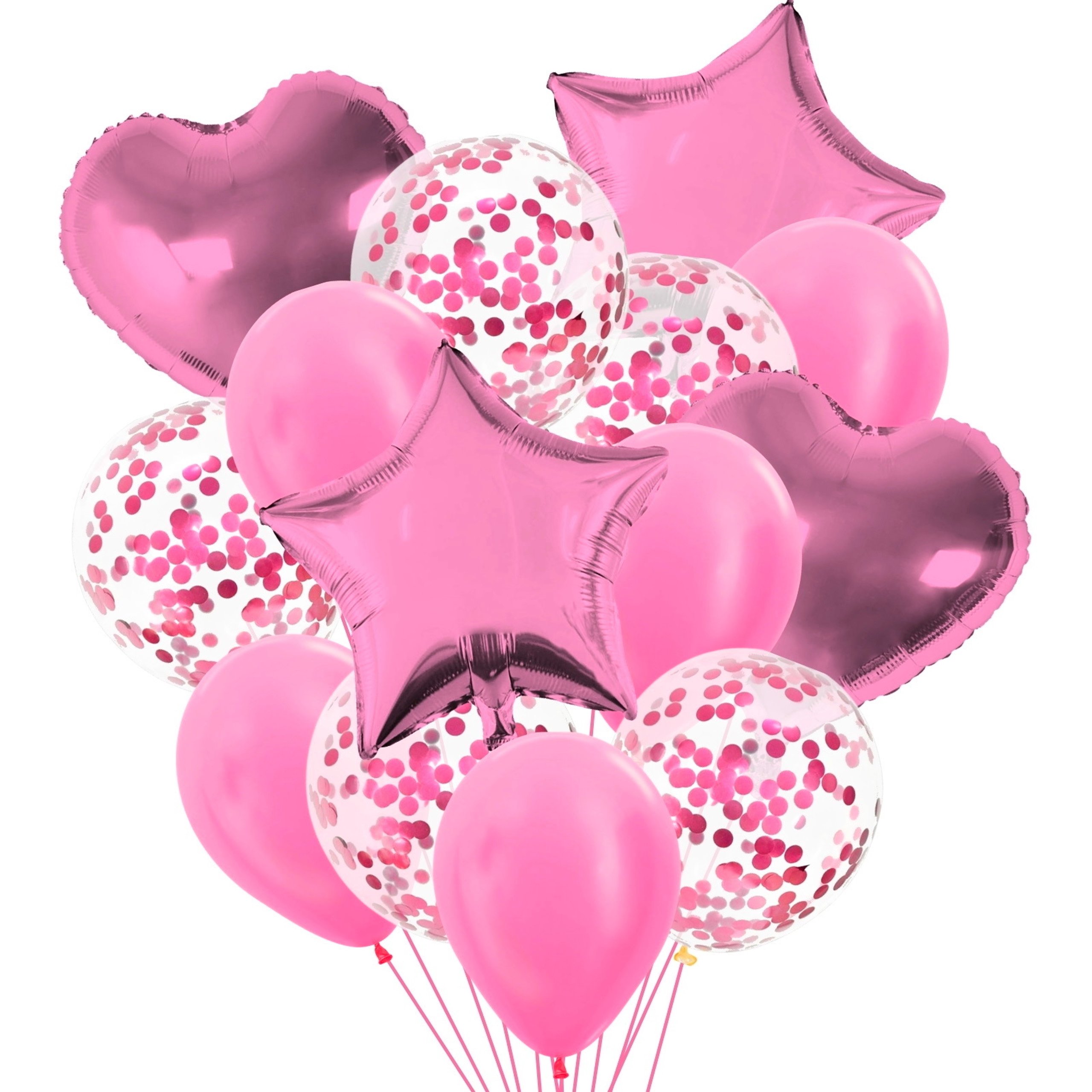 Pink Foil And Confetti Helium Balloon Bouquet 14 Balloons Hot Pink