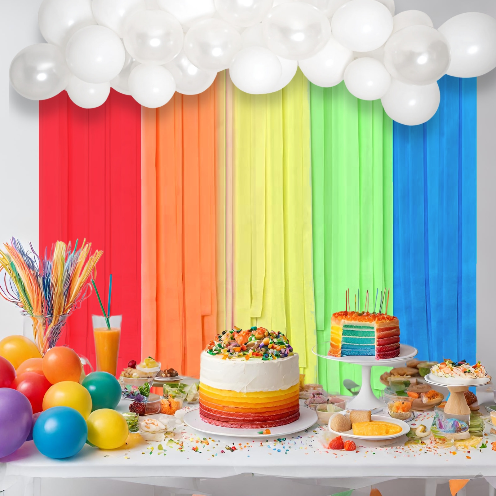Rainbow Balloon Backdrop Kit With Streamers | Rainbow Party Supplies ...