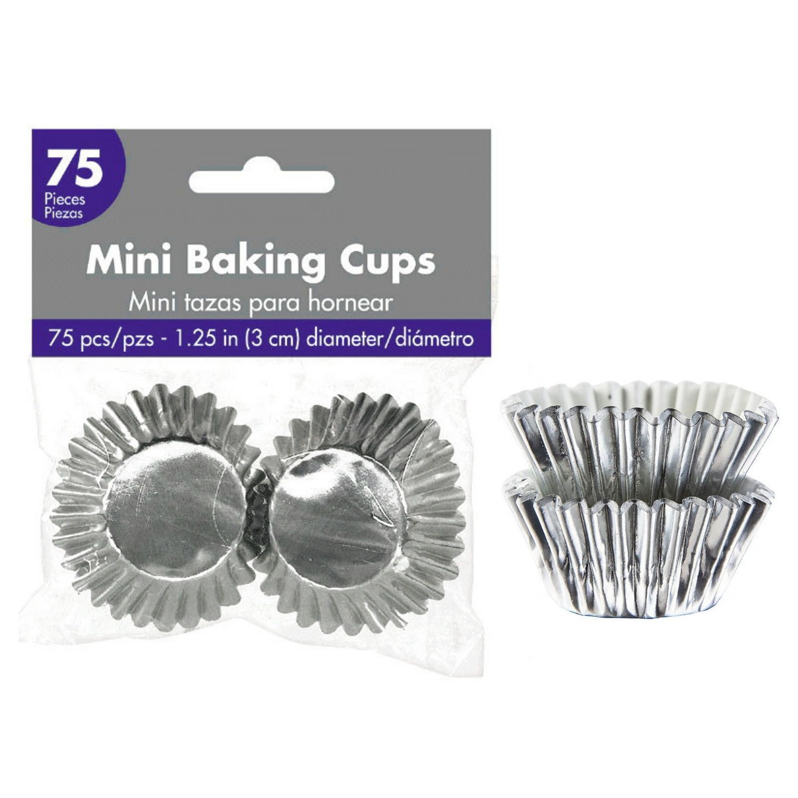 Silver Metallic Mini 3cm Baking Cups (Pack of 75) - Discount Party Supplies