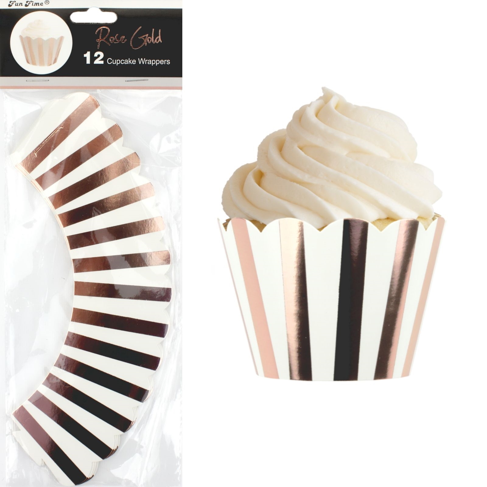 Rose Gold Striped Foil Cupcake Wrappers (Pack of 12) - Discount Party ...
