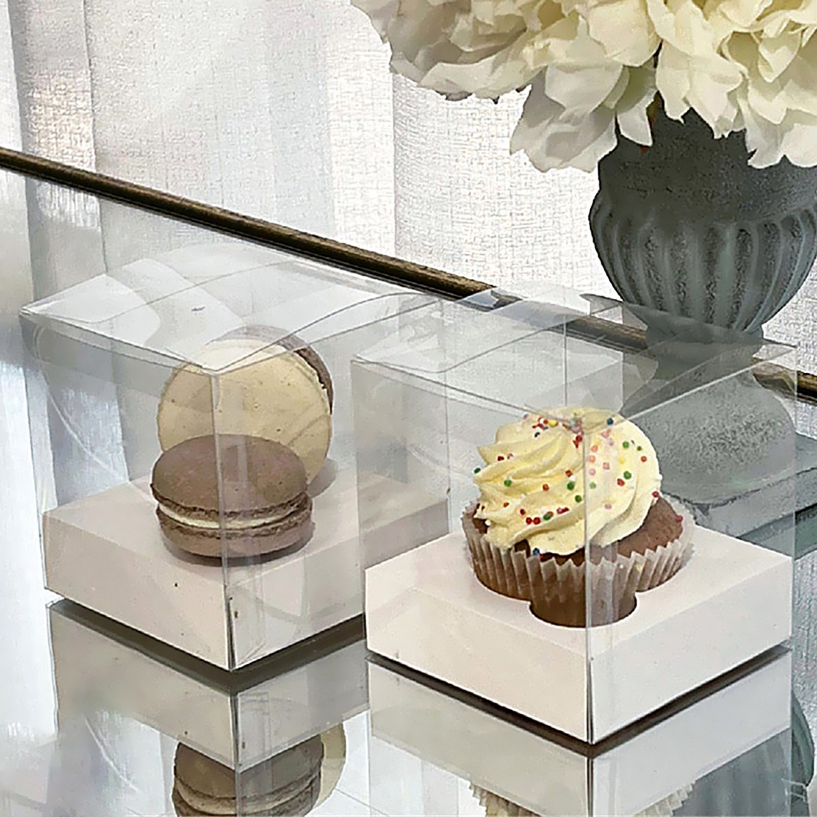 Clear Square Cake and Cupcake Boxes with White Inserts 9cm (Pack of 4 ...