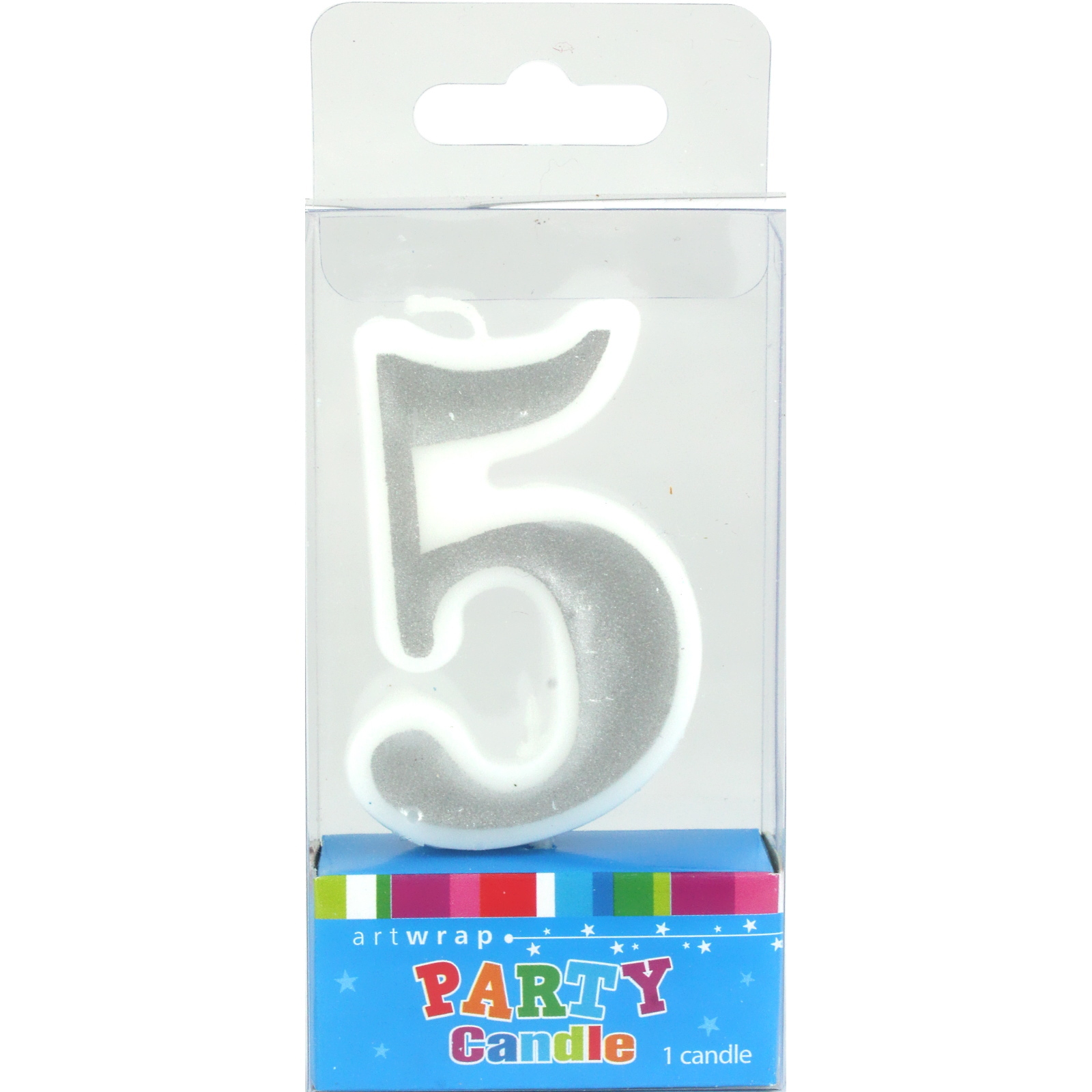 Silver Accent Number 5 Candle - Discount Party Supplies