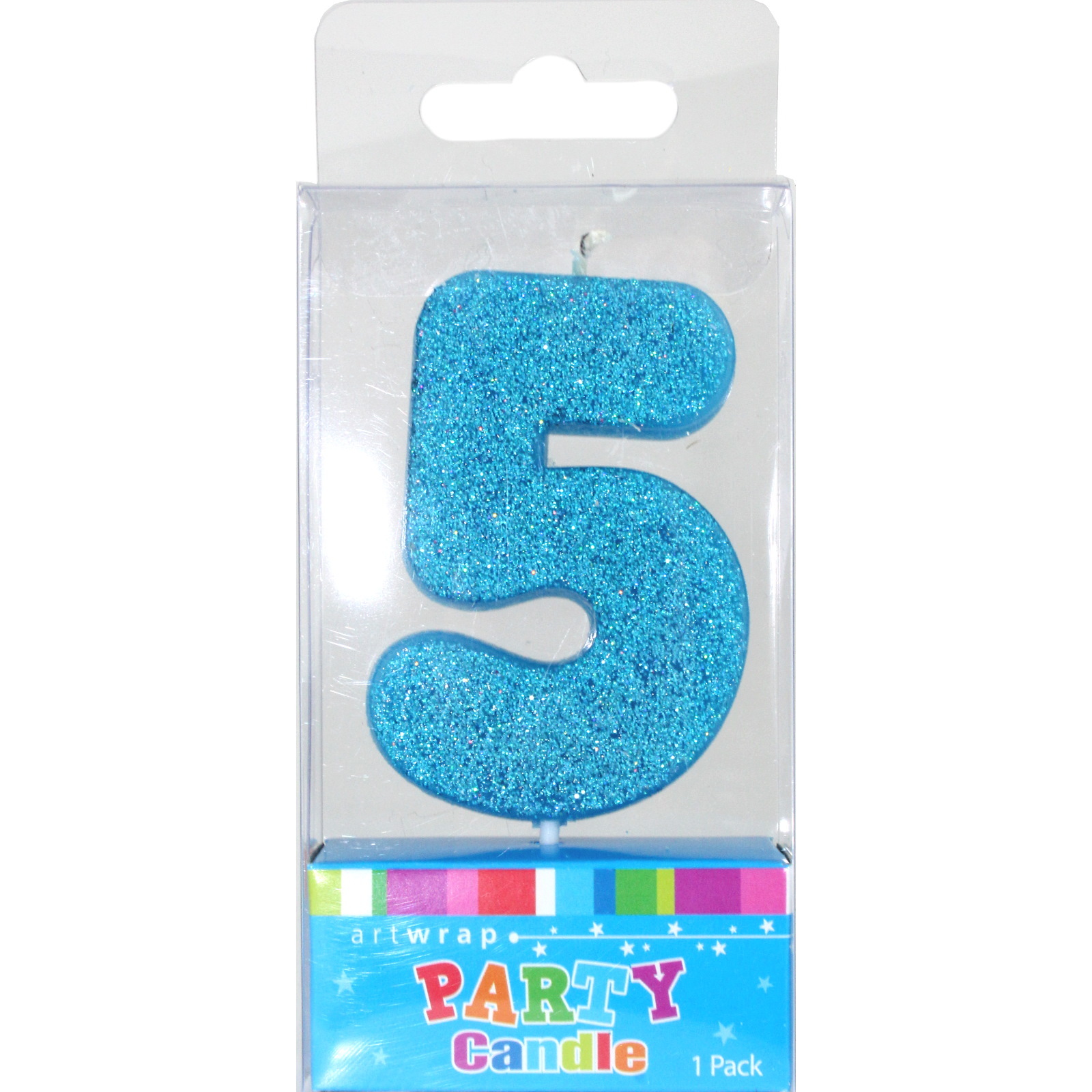 Blue Glitter Number 5 Candle - Discount Party Supplies