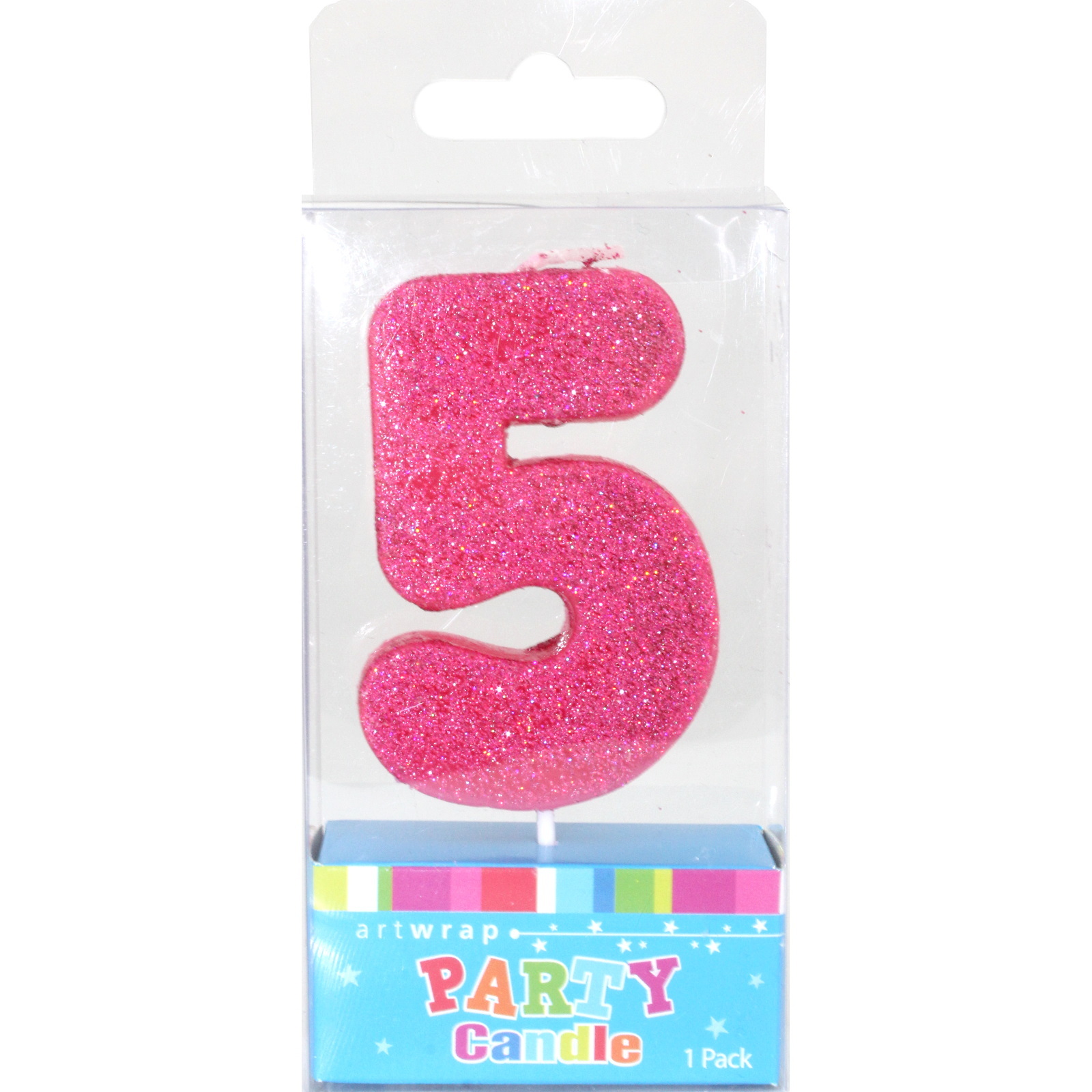 Hot Pink Glitter Number 5 Candle - Discount Party Supplies