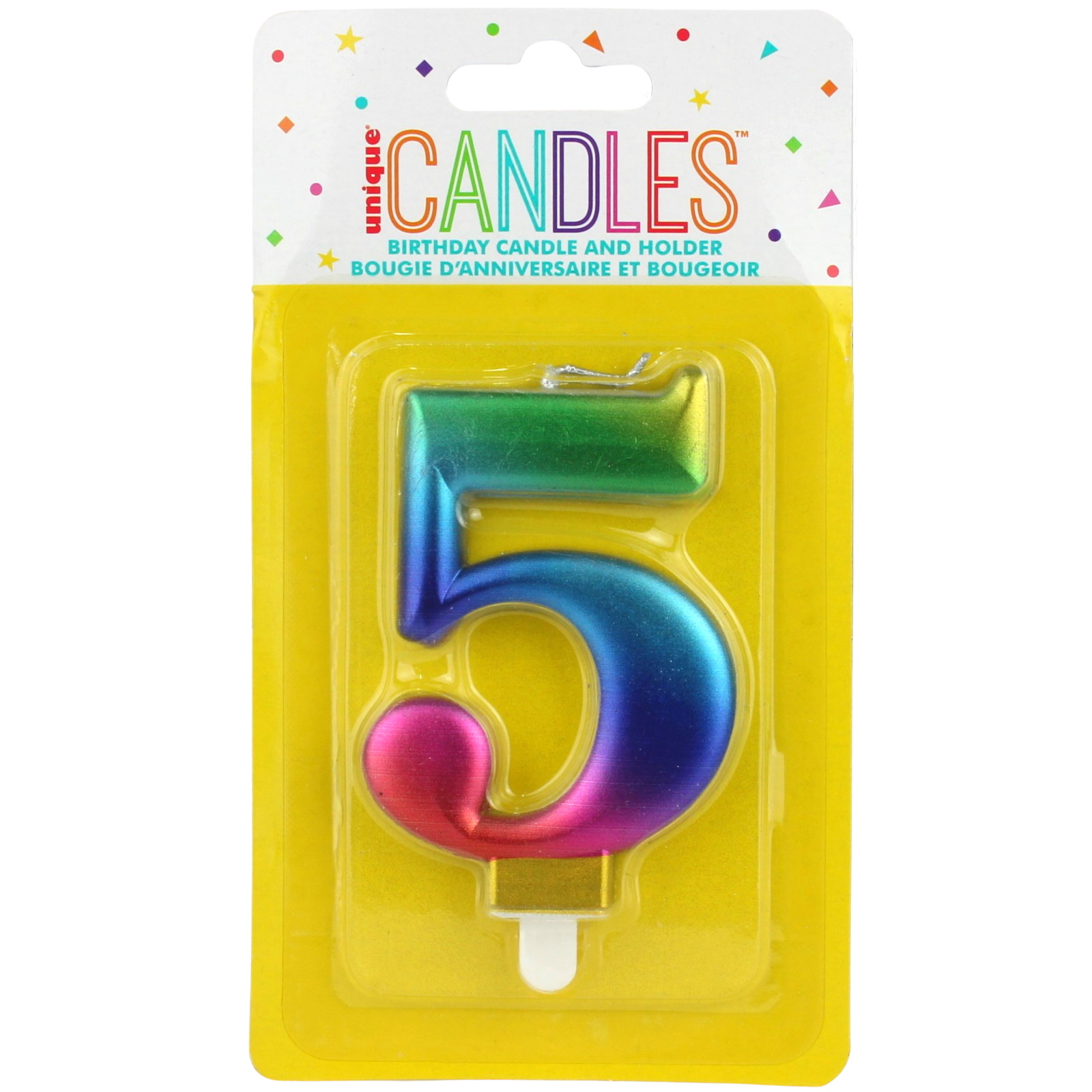 Metallic Rainbow Number 5 Candle - Discount Party Supplies