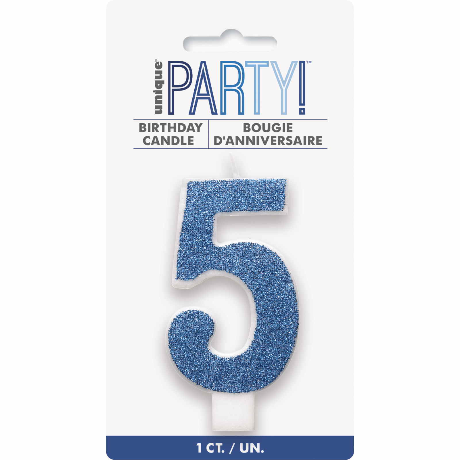 Blue Glitter Accent Number 5 Candle - Discount Party Supplies