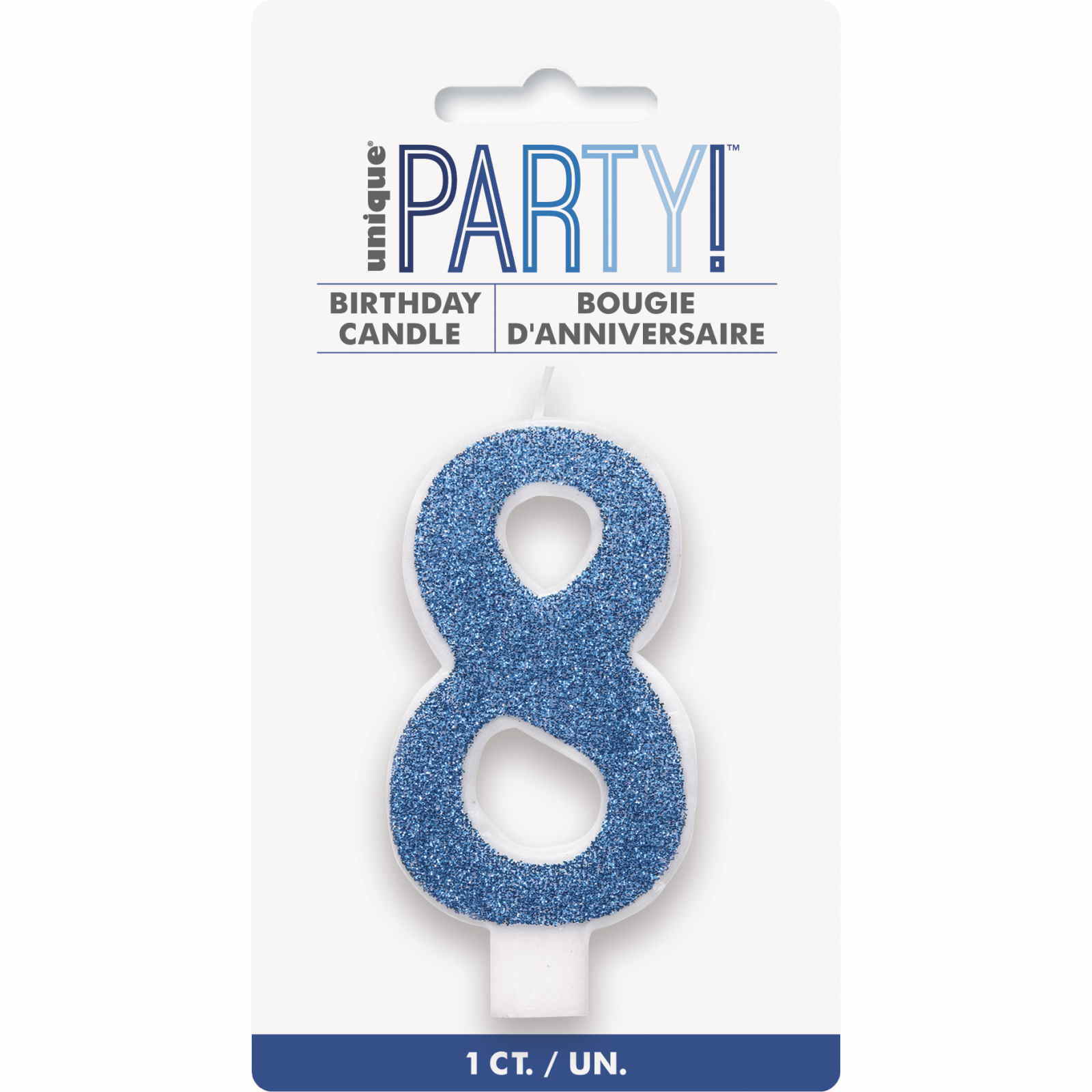 Blue Glitter Accent Number 8 Candle - Discount Party Supplies