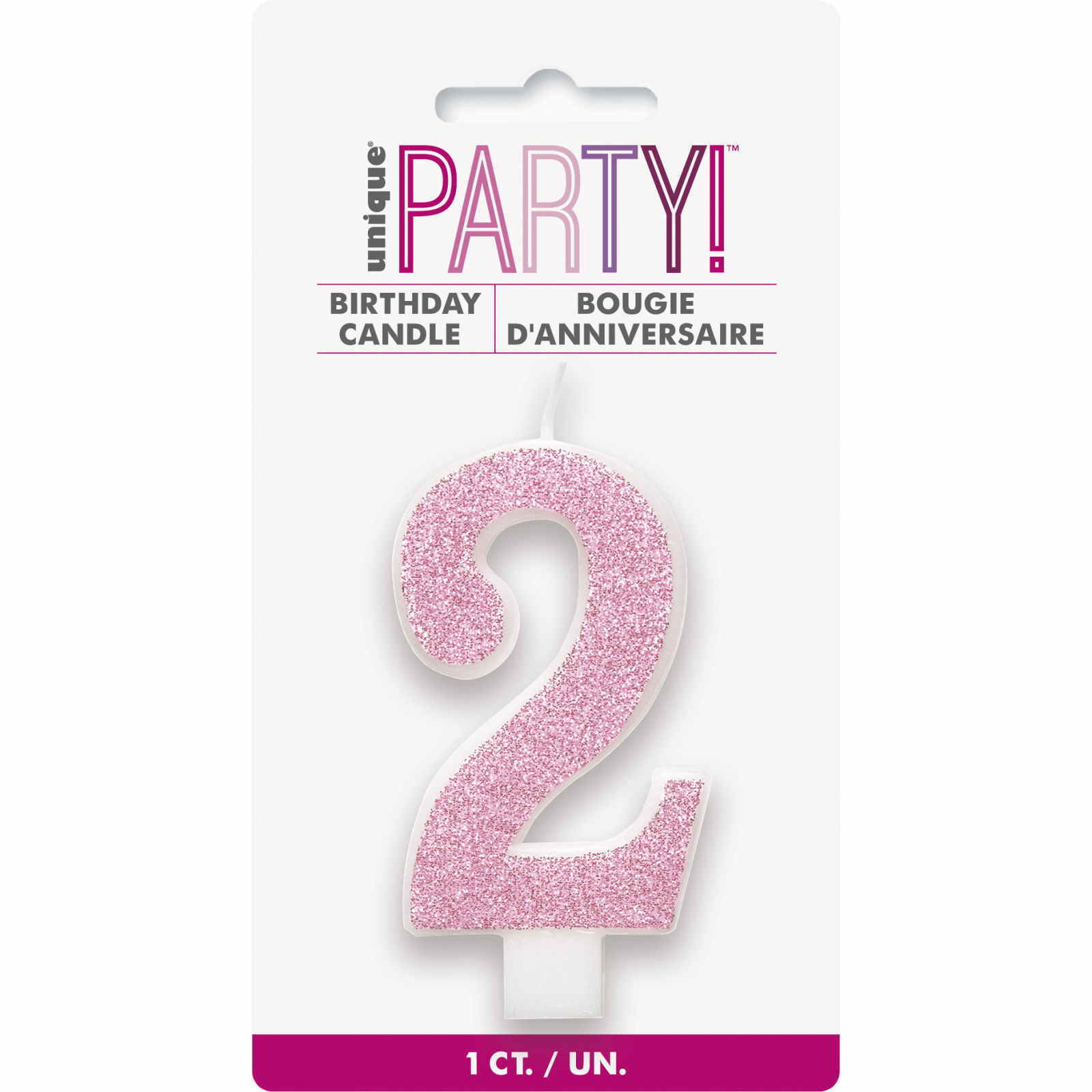 Pink Glitter Accent Number 2 Candle - Discount Party Supplies