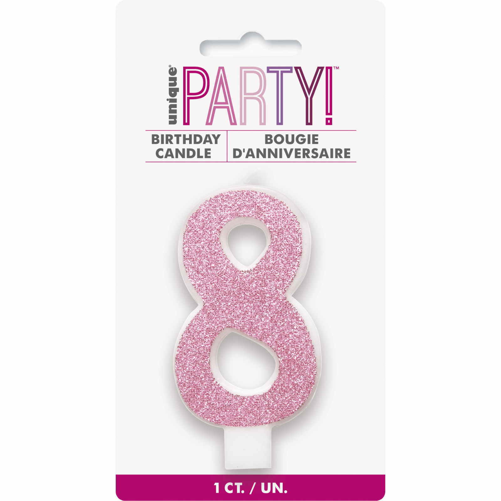Pink Glitter Accent Number 8 Candle - Discount Party Supplies