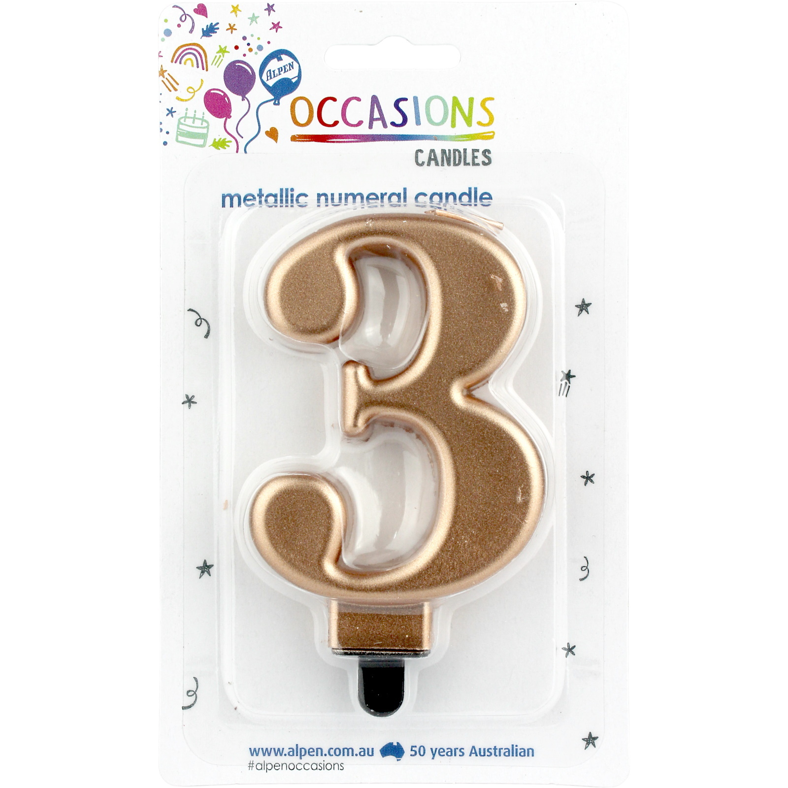 Metallic Rose Gold Number 3 Candle - Discount Party Supplies