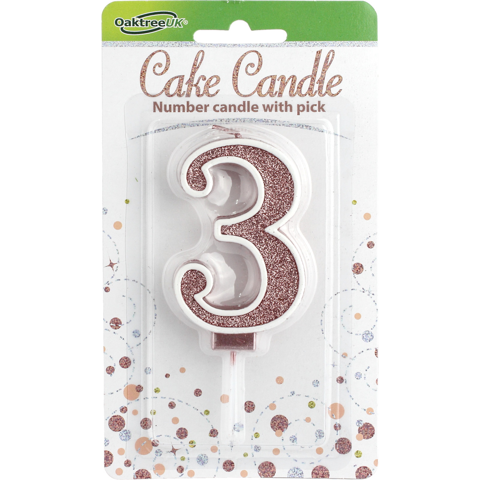 Sparkling Fizz Rose Gold Glitter Number 3 Candle | Rose Gold Coloured ...