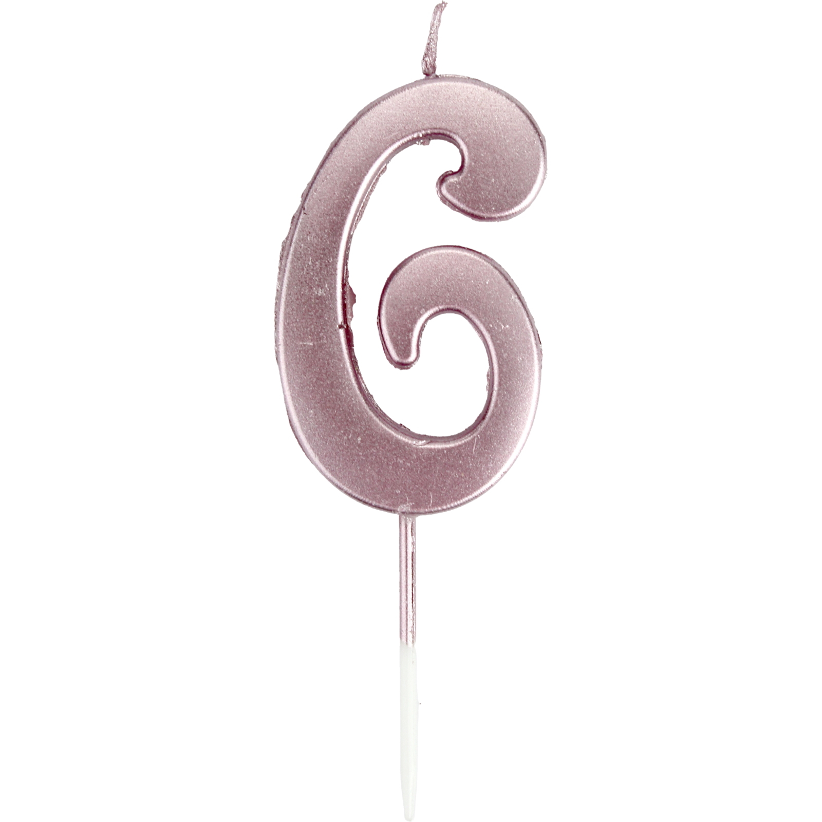 Pink Rose Gold Decorative Number 6 Candle - Discount Party Supplies